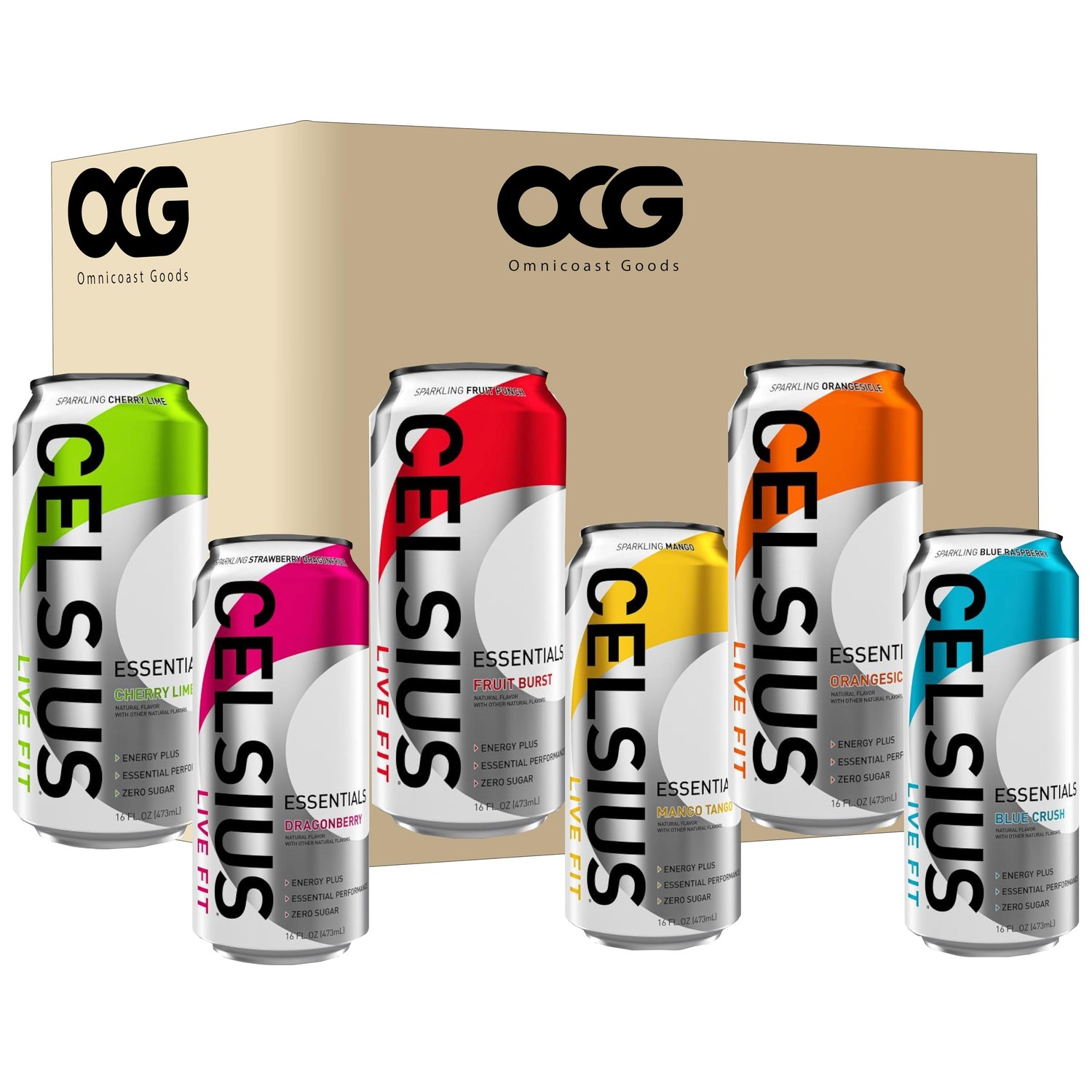 Celsius Essentials Energy Drink, no sugar, (8-pack) 6 flavor Variety ...