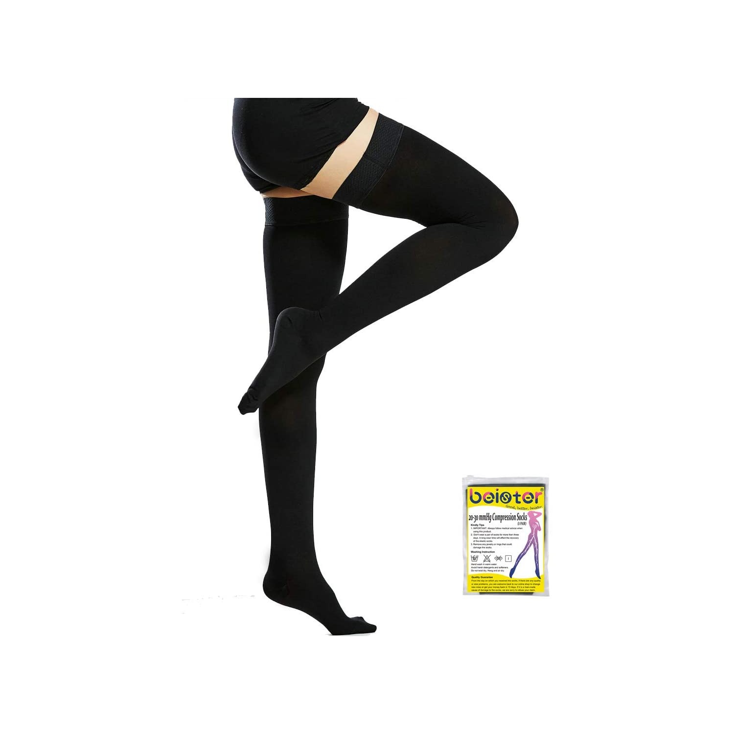 Beister 20-30 mmHg Compression Stockings with Silicone Band for Women ...