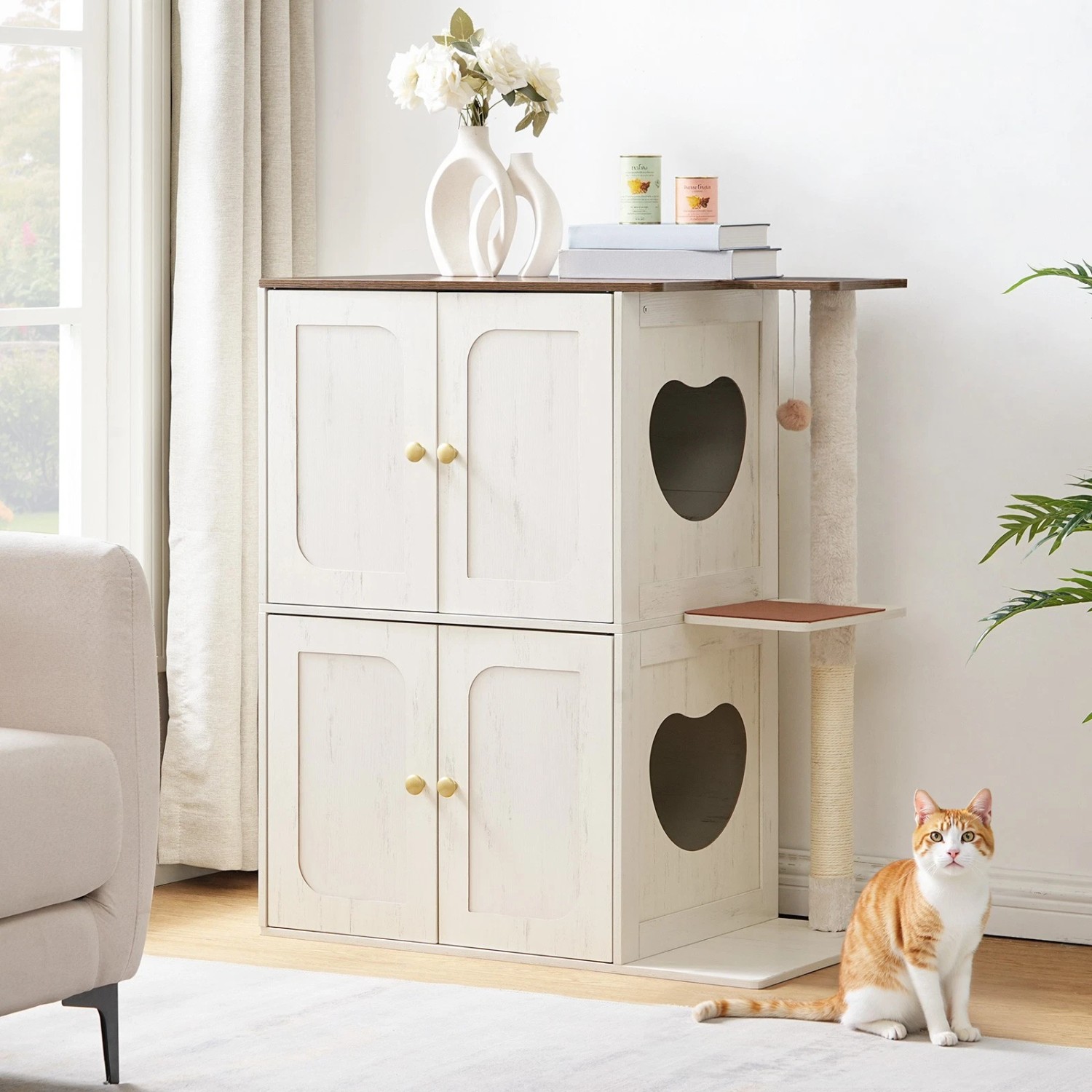 HOOBRO Cat Litter Box Enclosure Litter Box Furniture 2-in-1 Hidden Cat ...