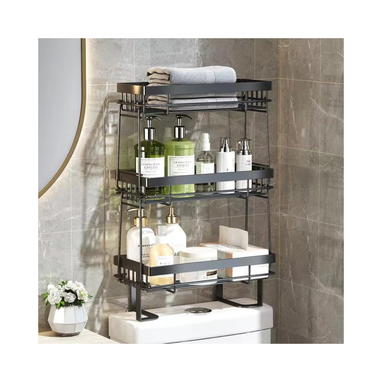 WOFLUAS Tier Over Toilet Storage Rack, Gold Metal Bathroom Organizer ...