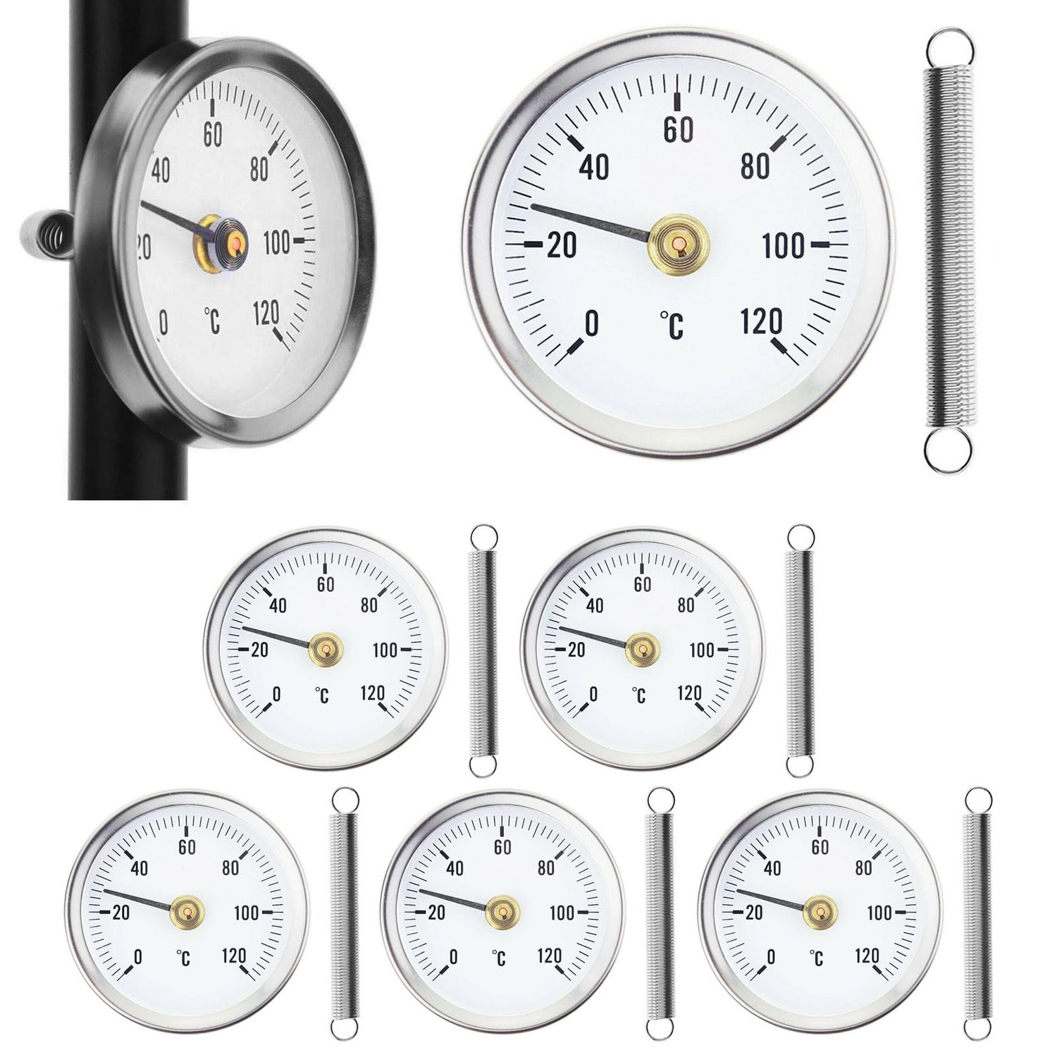 Set of 6 Insertion Thermometers, Heating Pipe, Temperature Display with ...