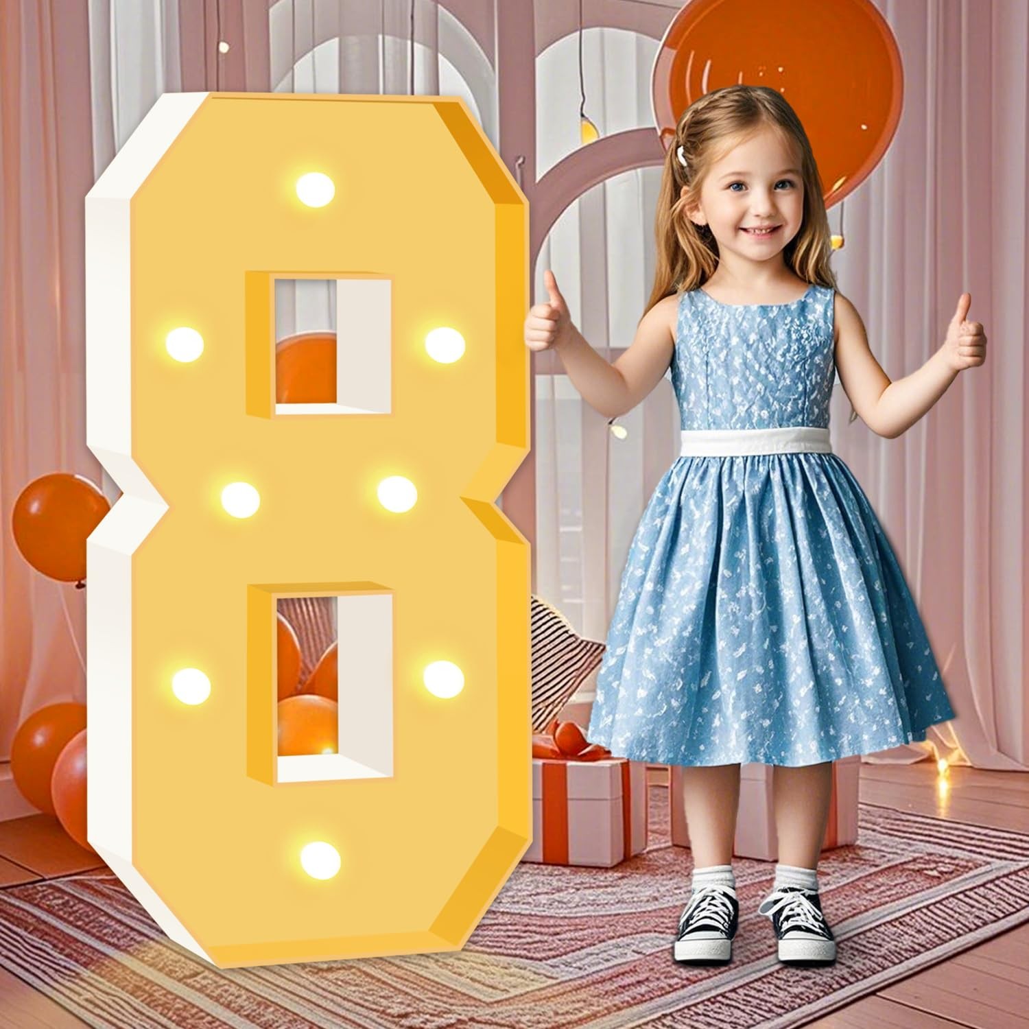 HITINO 3ft Marquee Luminous Numbers 8, 0-9 Warm Yellow LED Light Up ...
