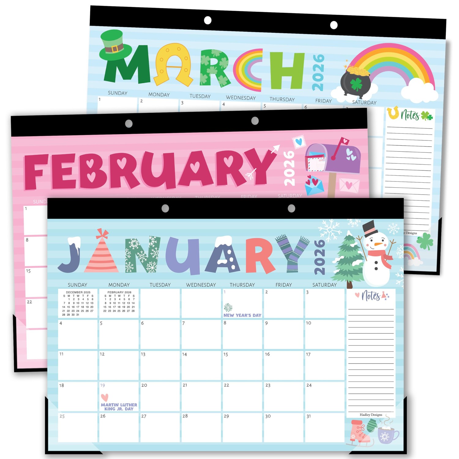 Hadley Designs Large Desk Calendar 2026-2027 - Desktop Calendar 2026 ...