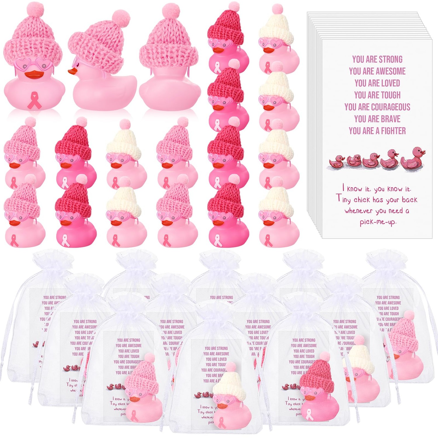 Deekin 30 Sets Pink Ribbon Rubber Duck Breast Cancer Gifts Mini Rubber ...