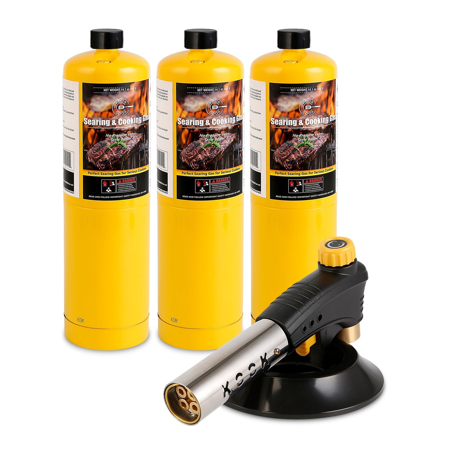 KOOKCOOK Propane Torch Head Kit with 3x MAPP Gas Tank,4-Flame Blow ...