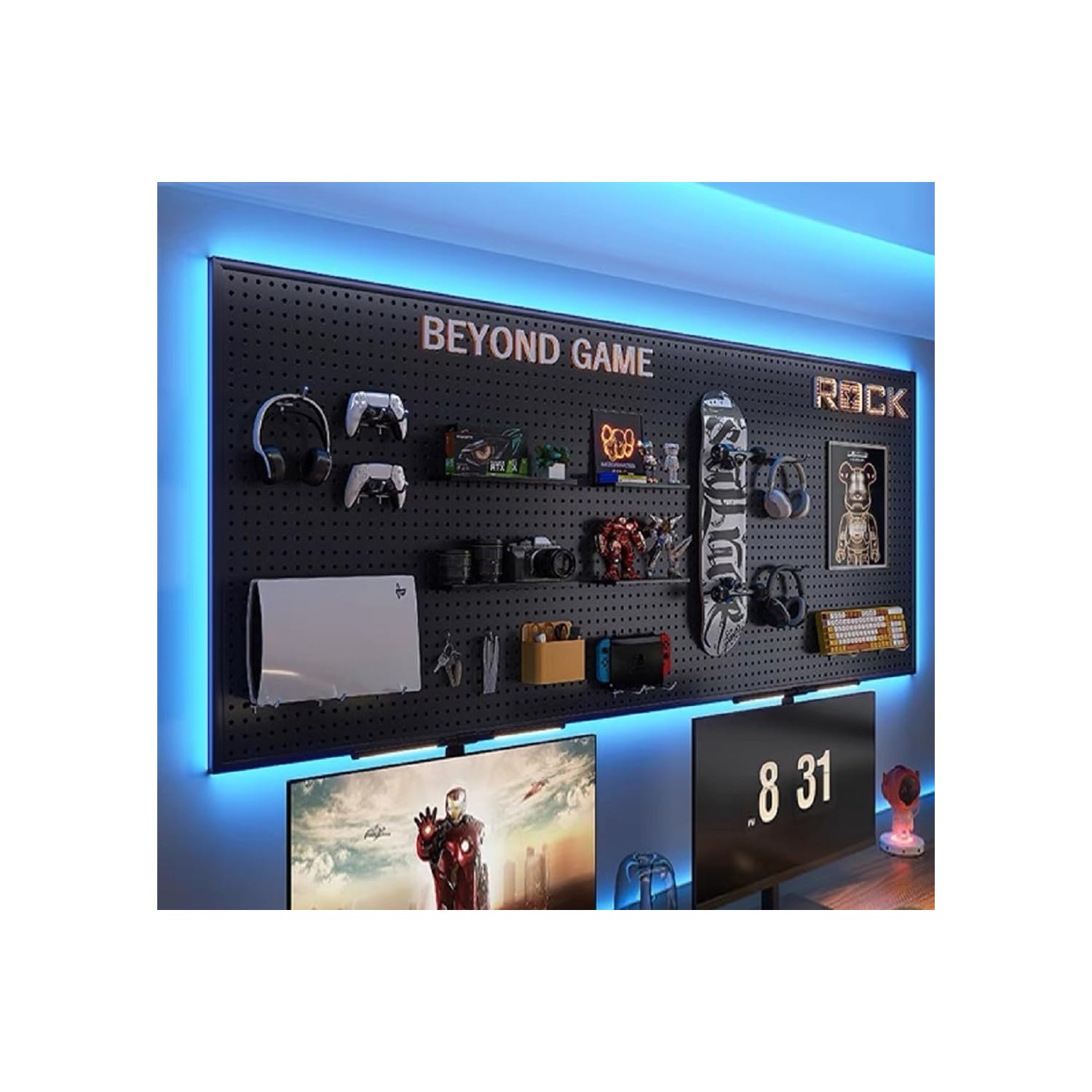 Peg Board with RGB+IC LED Strip Lights,2PCS Metal Pegboard Panels,Heavy ...