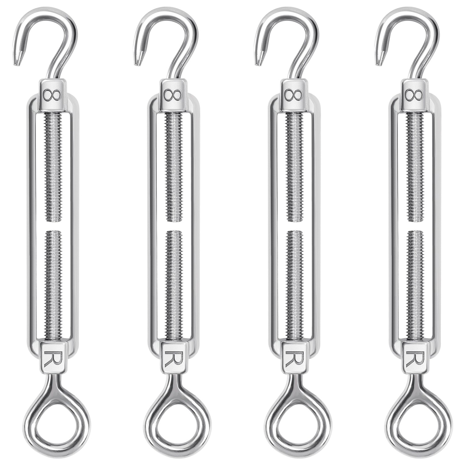 Pack of 4 Stainless Steel Rope Tensioners, M8 Turnbuckles, Wire ...