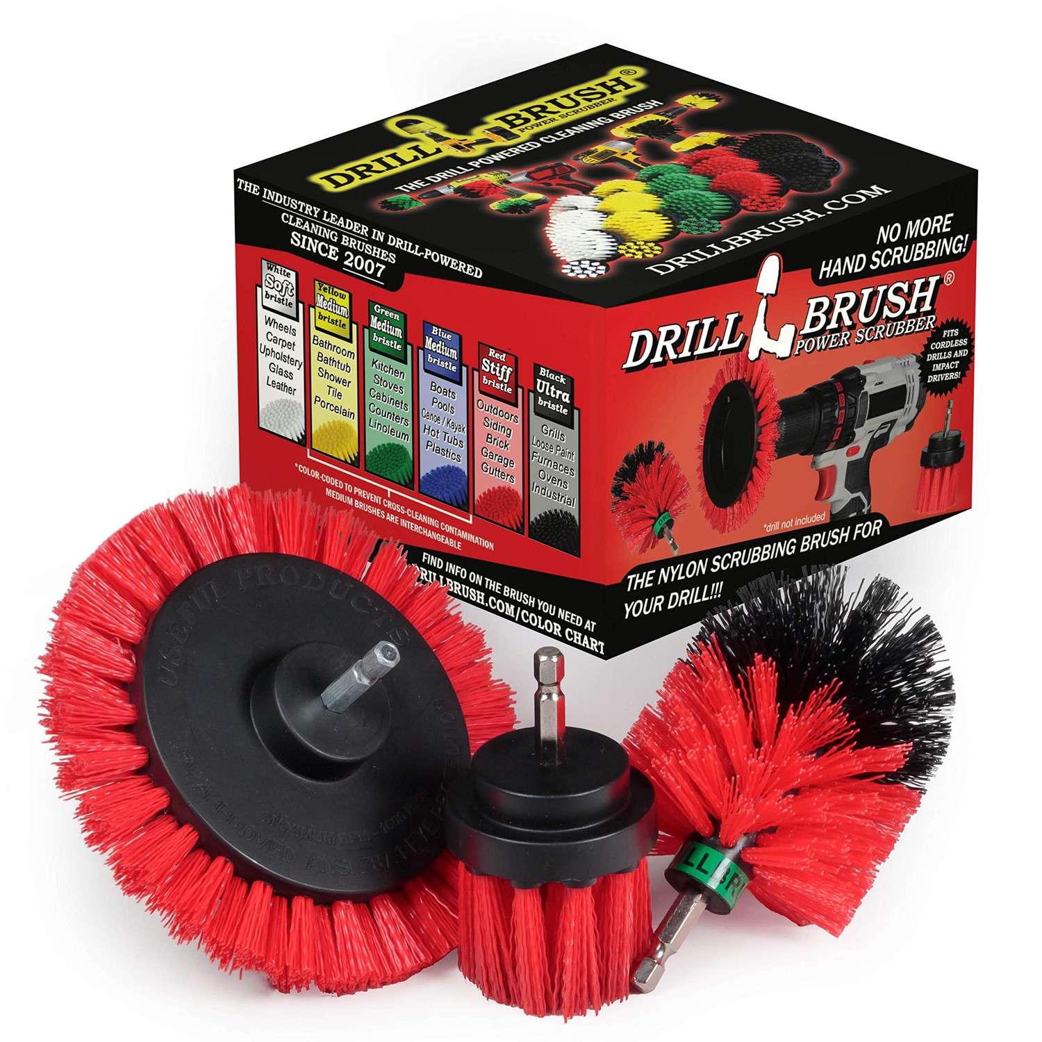 Cleaning Brush Stiff 3 Piece Outdoor Power Scrubber Brush Kit - Garden ...