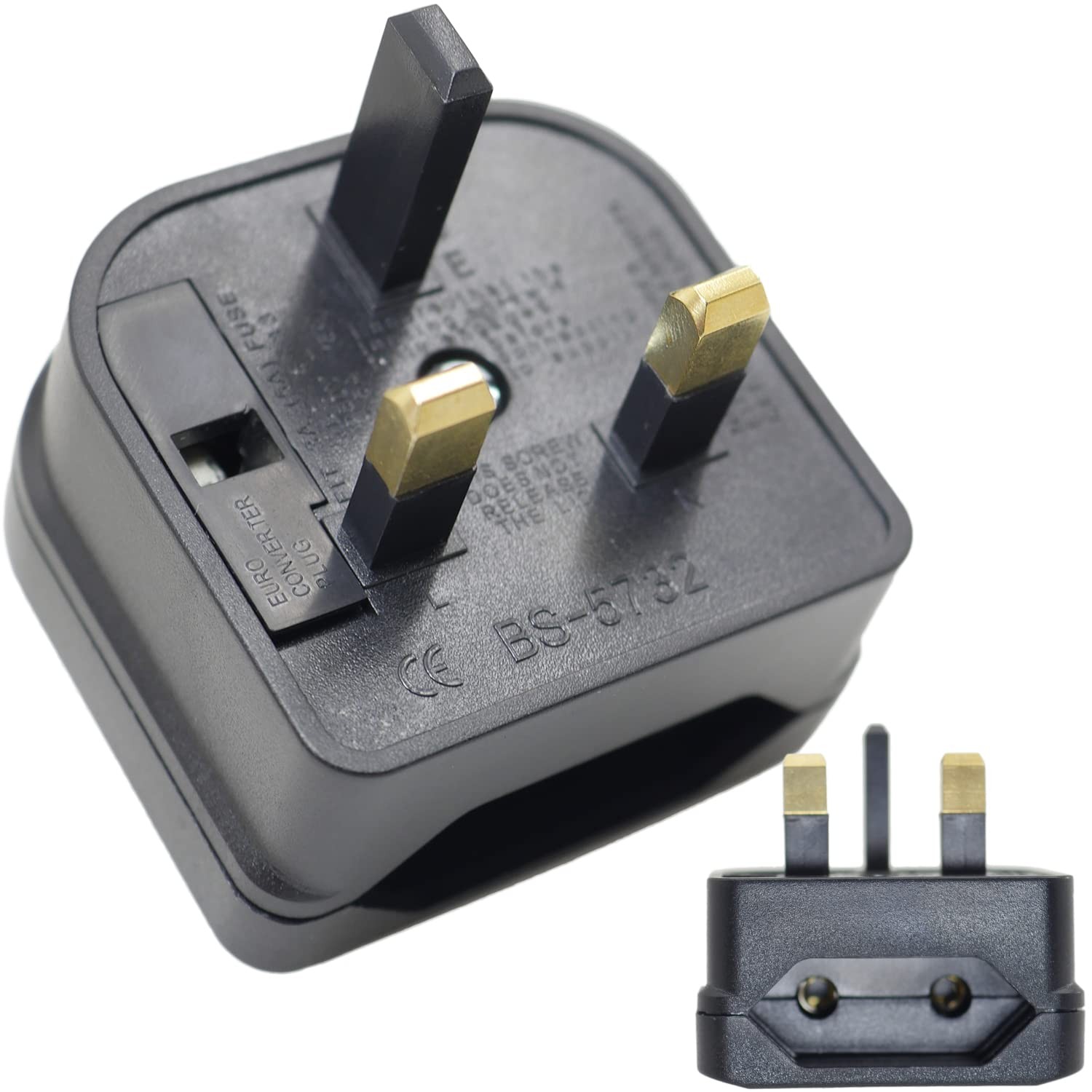 LRMYS 2-Pin EU Socket to 3-Pin UK Plug Adaptor, 5A Fuse European Type C ...