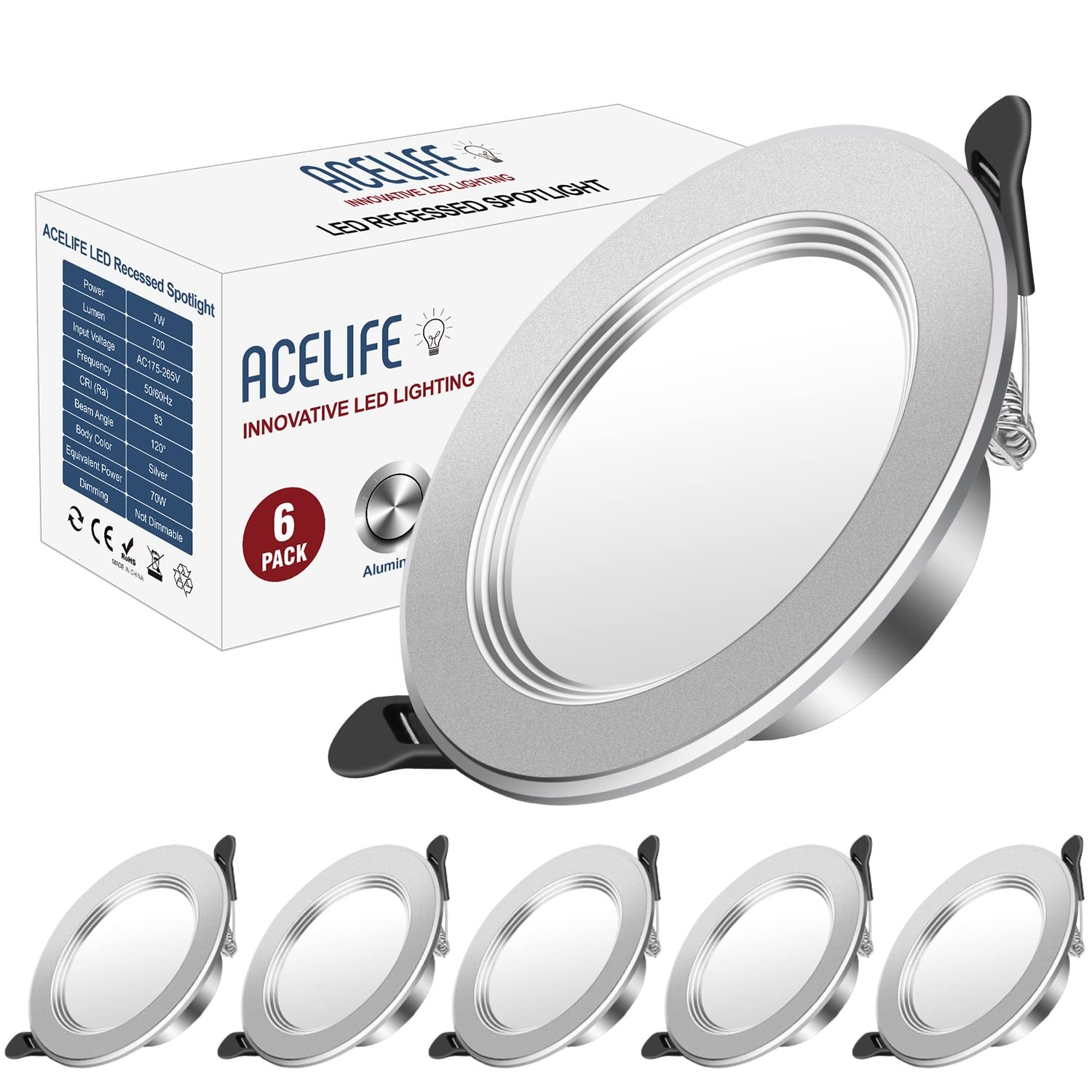 ACELIFE LED Recessed Spotlight Flat, 7 W Equivalent to 70 W, 230 V 700 ...