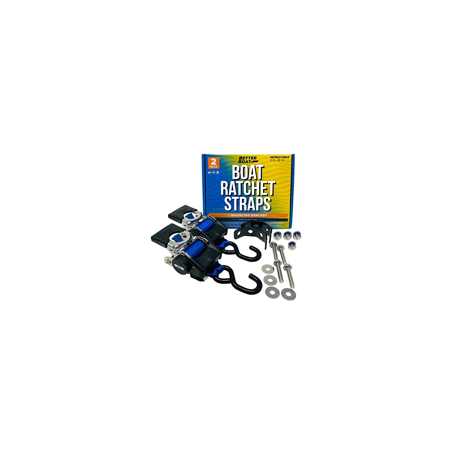 Stainless Steel Retractable Ratchet Straps Heavy Duty Set 2 Transom Tie ...