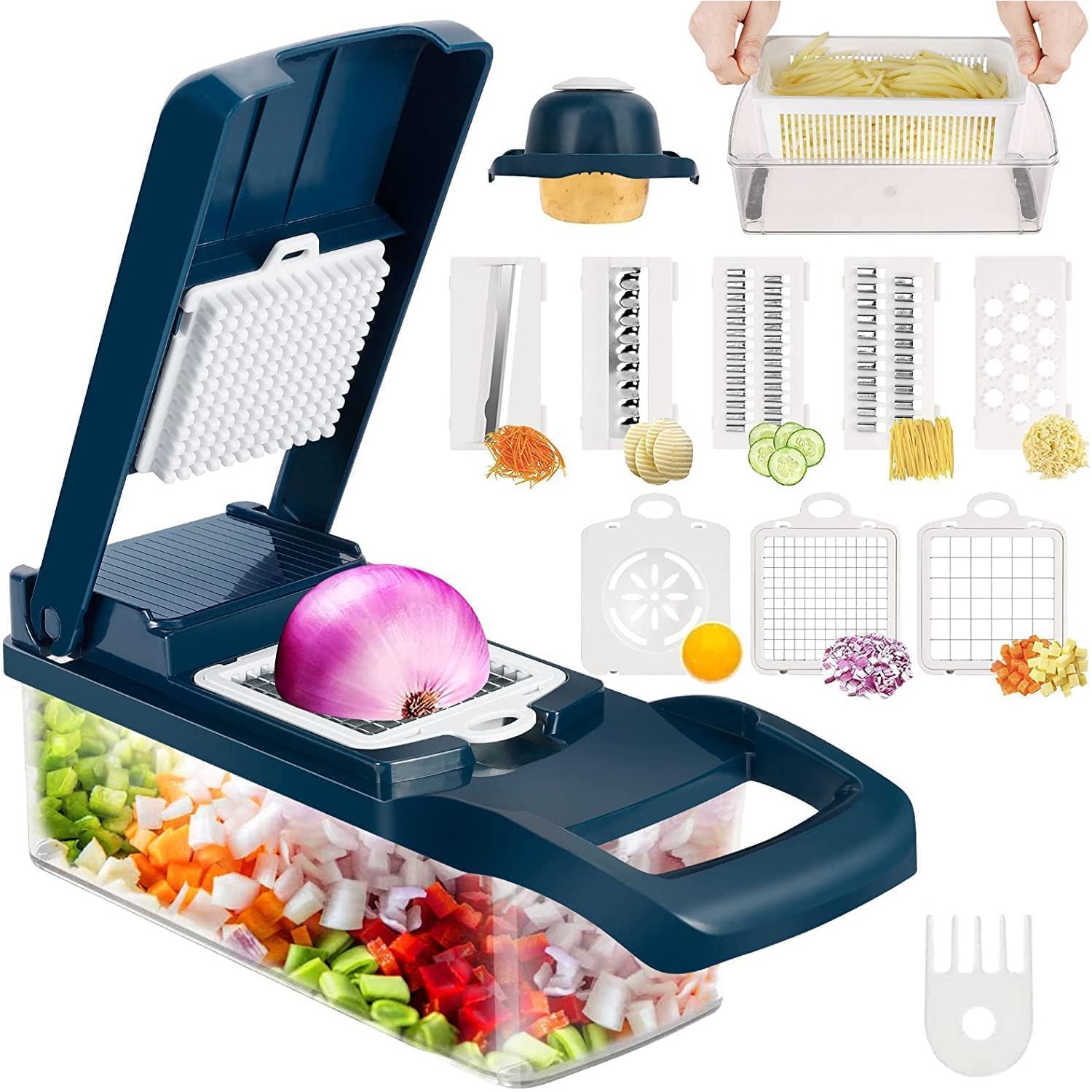 Vegetable Chopper, 12 in 1 Mandoline Slicer Food & Onion Chopper Cuber ...