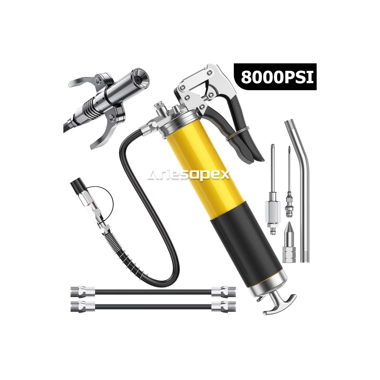 ariesapex 8000 PSI Heavy Duty Pistol Grip Grease Gun w 14oz Grease Gun Kit 18‘’ Flex Hose ...