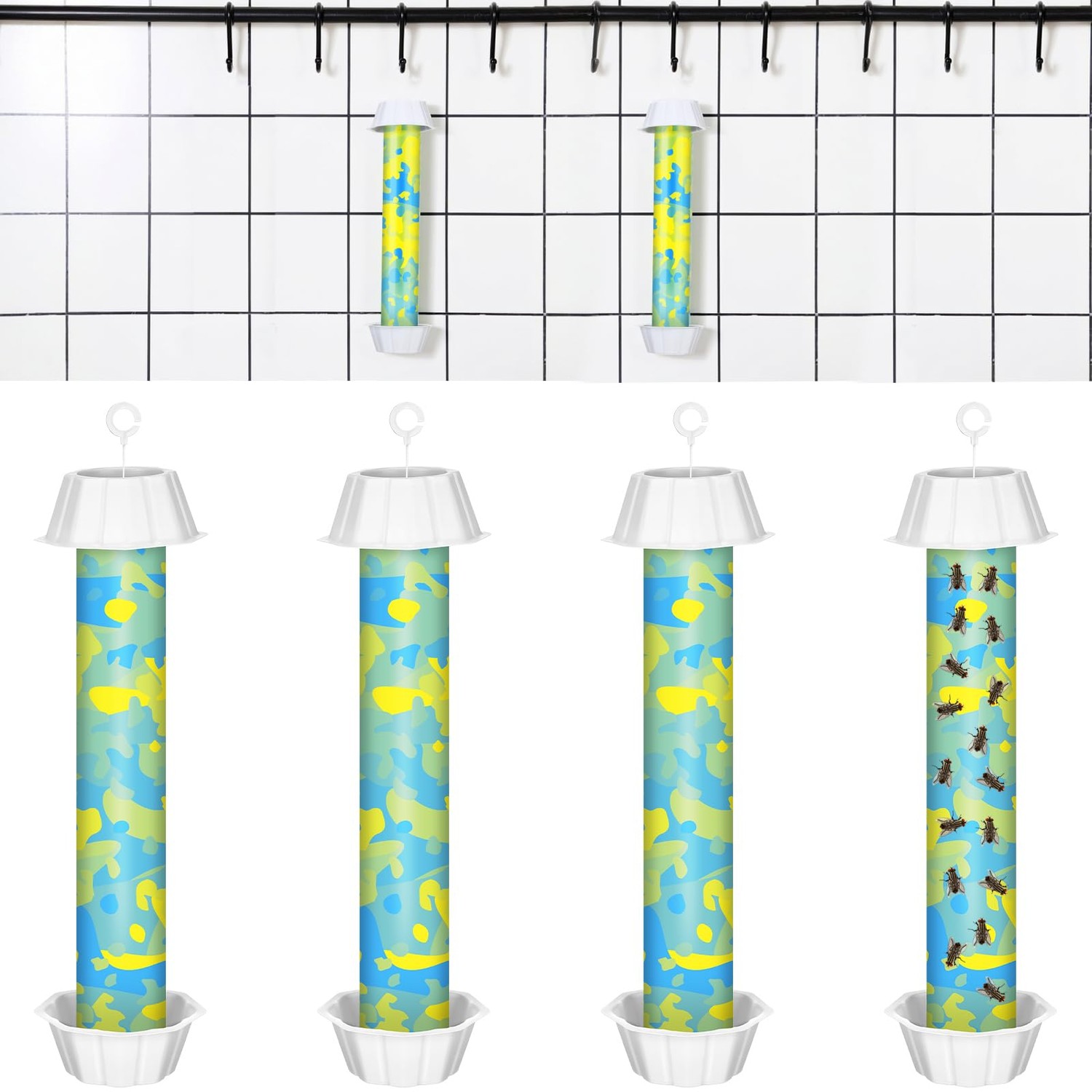 Qualirey 4 Pcs Sticky Fly Trap Fly Stick with Hanging Hook Adhesive ...