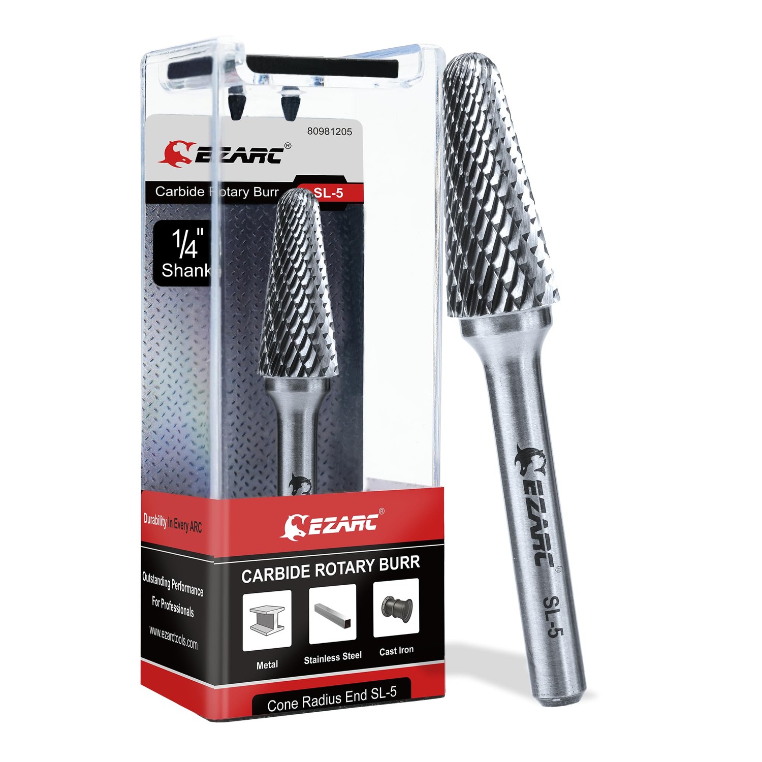 EZARC Tungsten Carbide Rotary Burr Bit, SL-5 Taper Shape Radius End ...