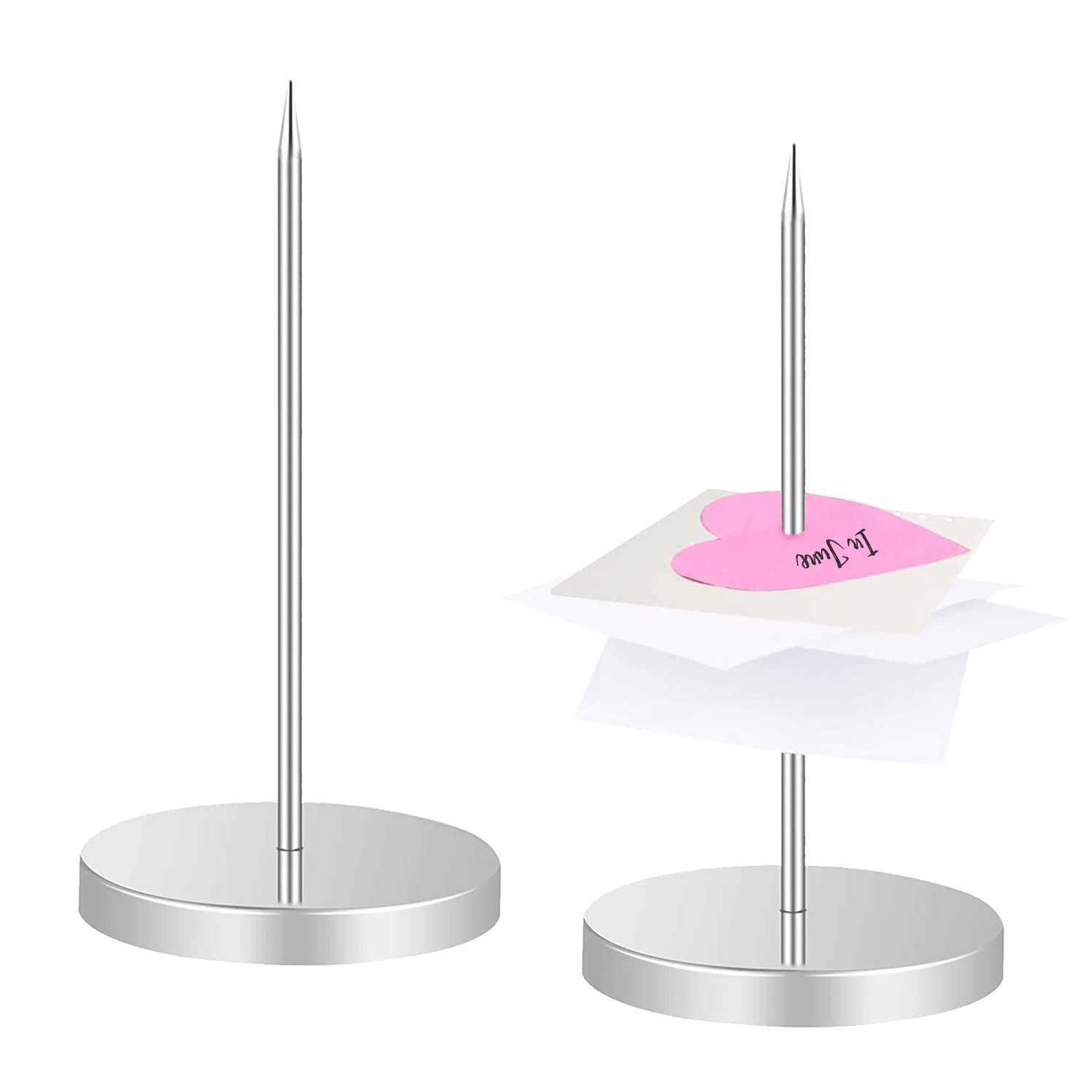 2 Pack Metal Receipt Spikes - Silver Paper Memo Holder, Straight Rod ...