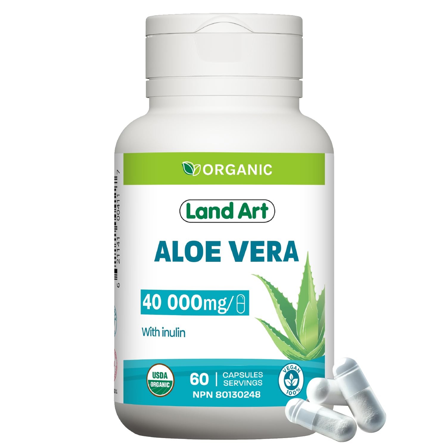 Pure & Certified Organic Land Art Aloe Vera Capsules – Concentrated ...