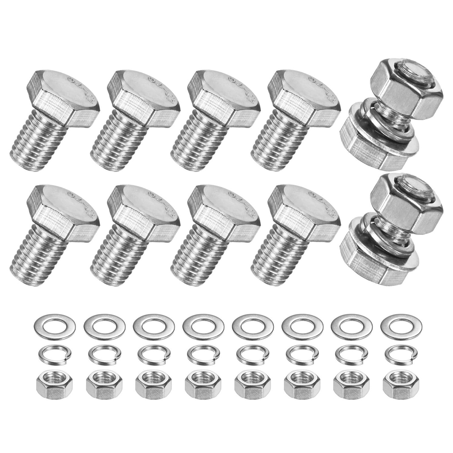 M METERXITY 10-Pack Hex Head Screw Bolt with Nuts Flat & Lock Washers ...