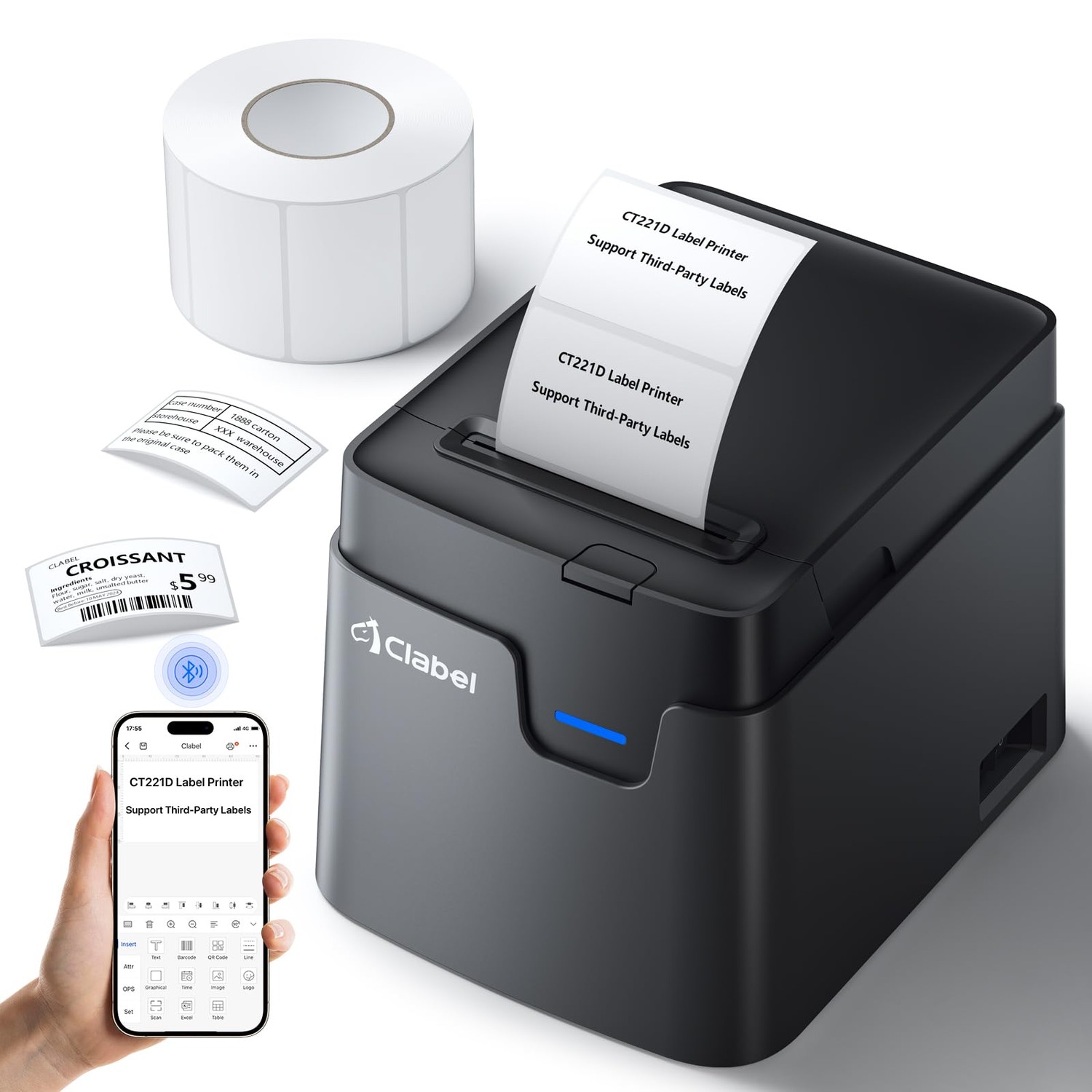 CLABEL Desktop Bluetooth Label Printer: CT221D Label Maker Machine with ...