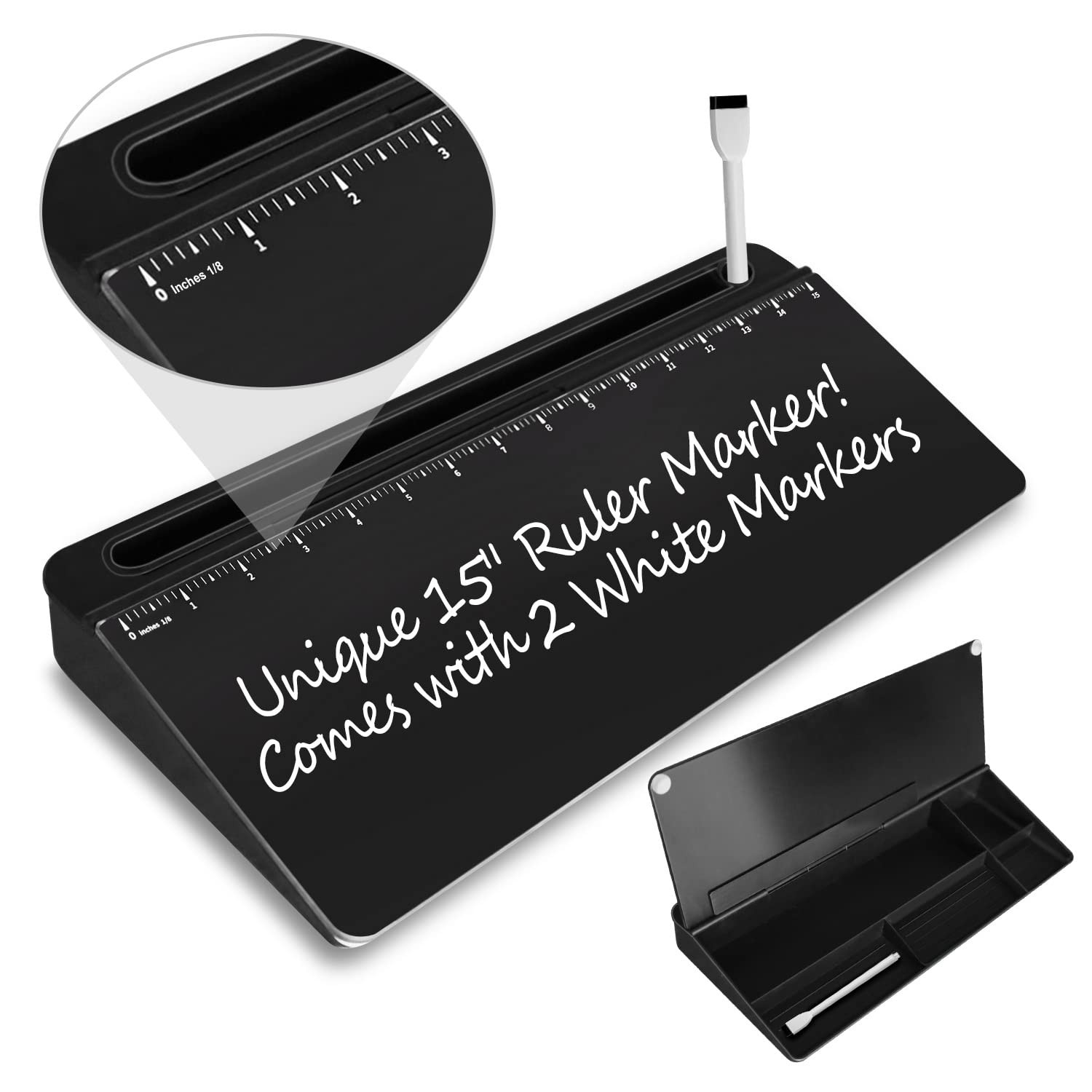 Desk Whiteboard Dry Erase Glass Whiteboard with 15“ Ruler Marker,Tilted ...