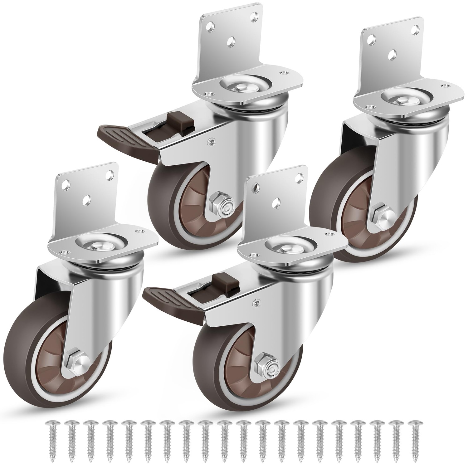 Nefish 3 Inch Side Mount Casters Wheels, L-Shaped Rubber Caster Set of ...