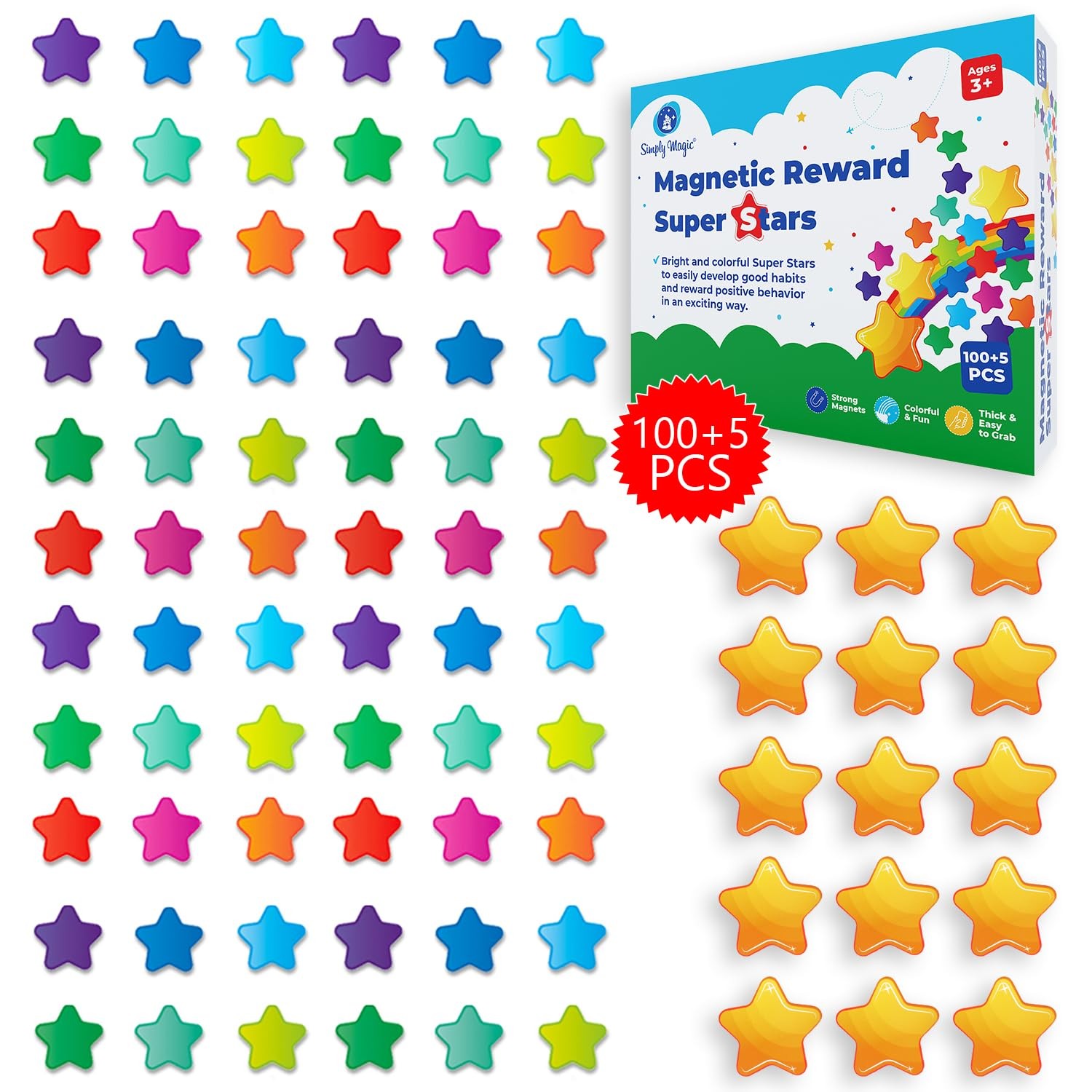 100+5 Magnetic Reward Super Stars - Star Jar Reward System for Kids ...
