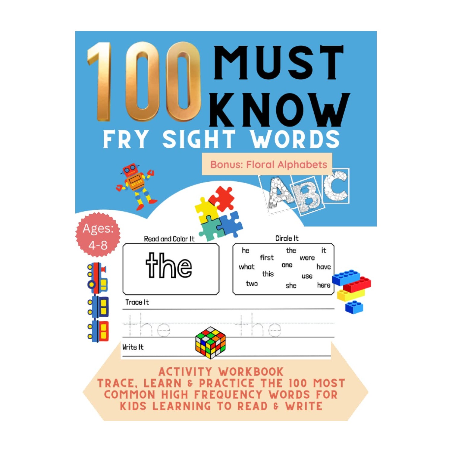 100 Must Know Fry Sight Words Activity Workbook: Learn, Trace ...