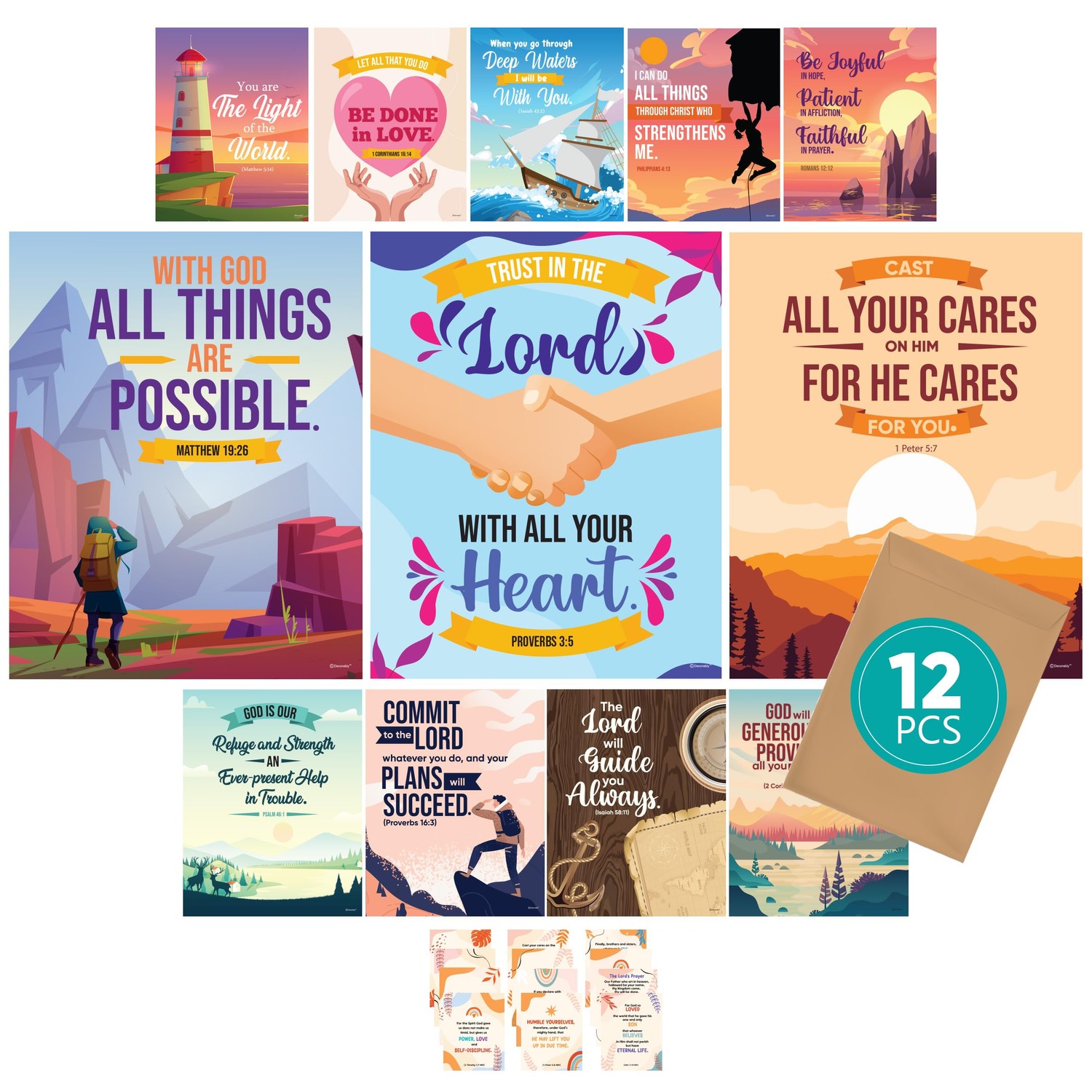12 Christian Posters for Kids - 11x14in Sunday School Decorations for ...