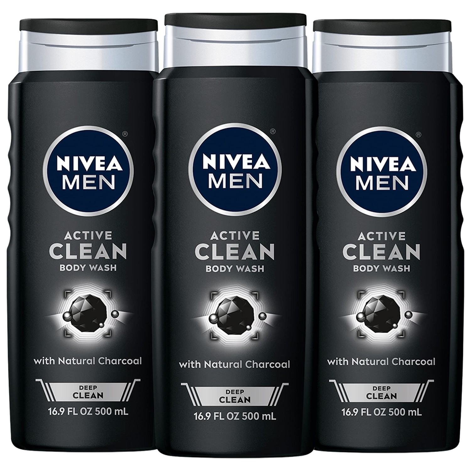 NIVEA MEN DEEP Active Clean Charcoal Body Wash, Cleansing Body Wash ...