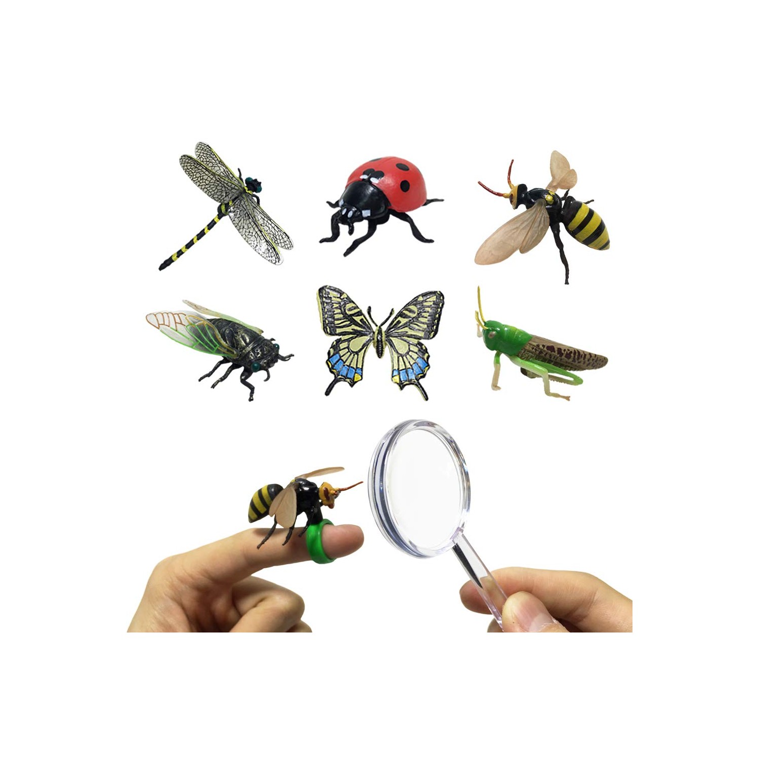 JOLLY SWEETS Pretend Insect Bug Figures Toys Set, Finger Ring Bug ...