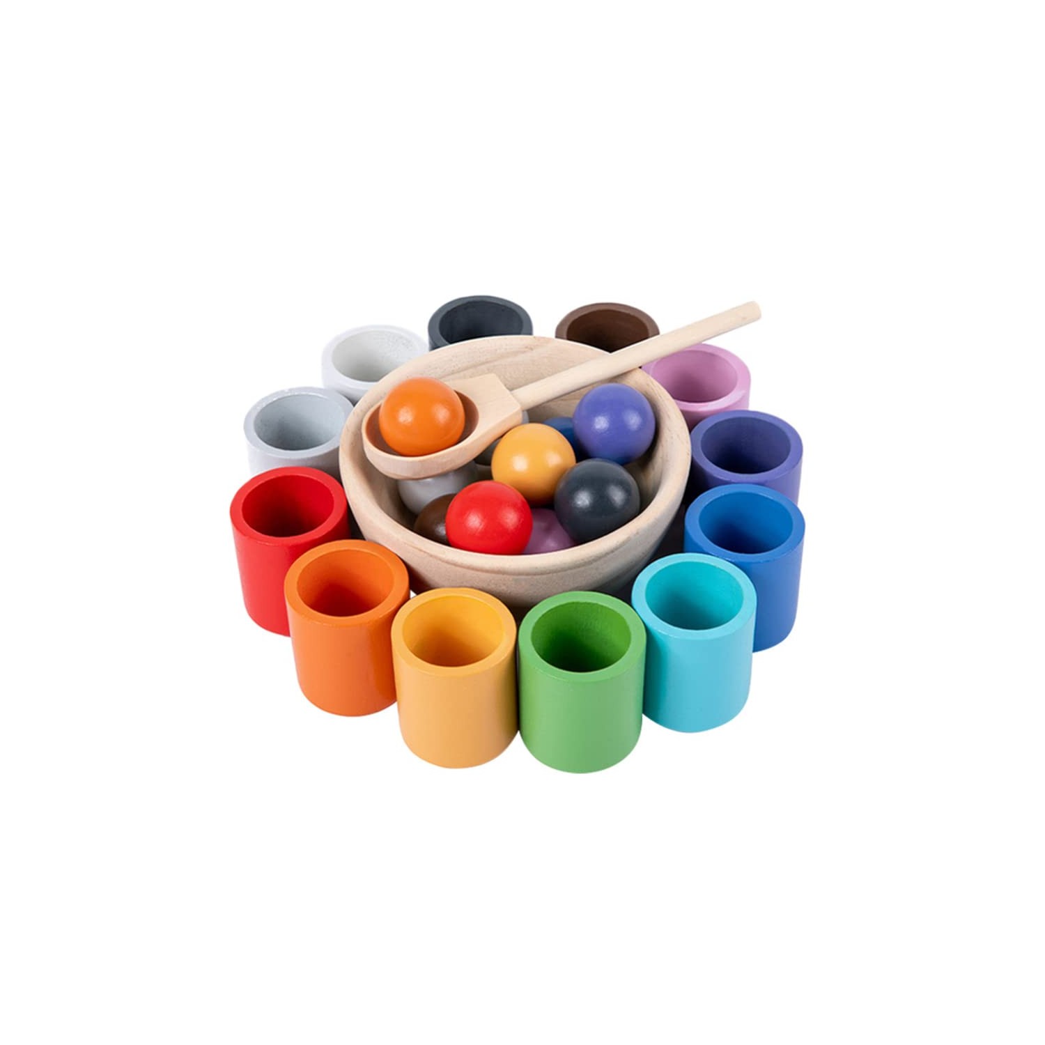 Toddmomy 1 Set of Wooden Sorting Balls Toys Balls in Cups Montessori ...