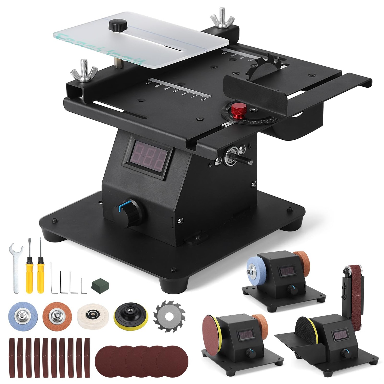 Mini Table Saw, Mini Multi-Functional Table Saw with 0-90° Adjustable Belt Sander, Dual Bench ...