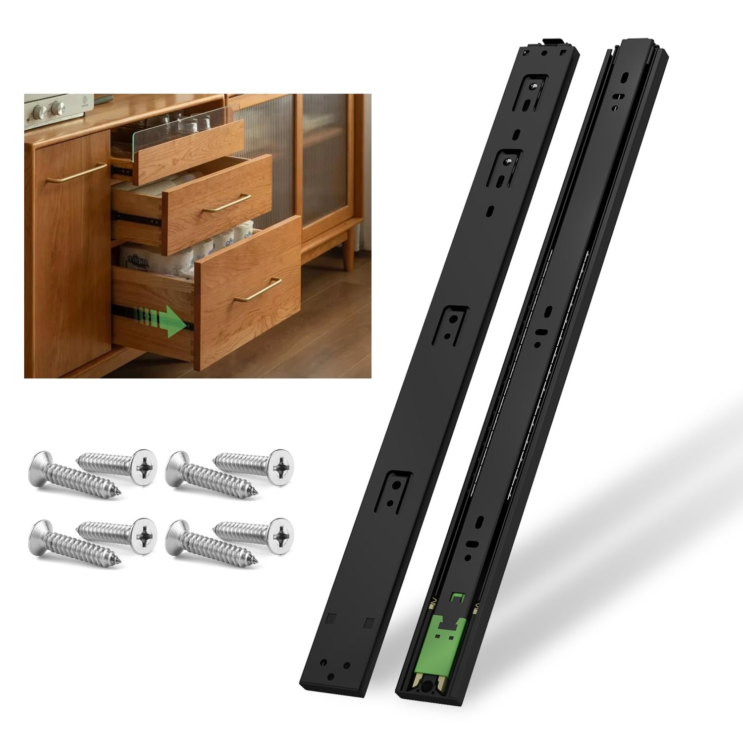 NECILO Push to Open Black 350mm Residential Drawer Runner, 45kg Load ...