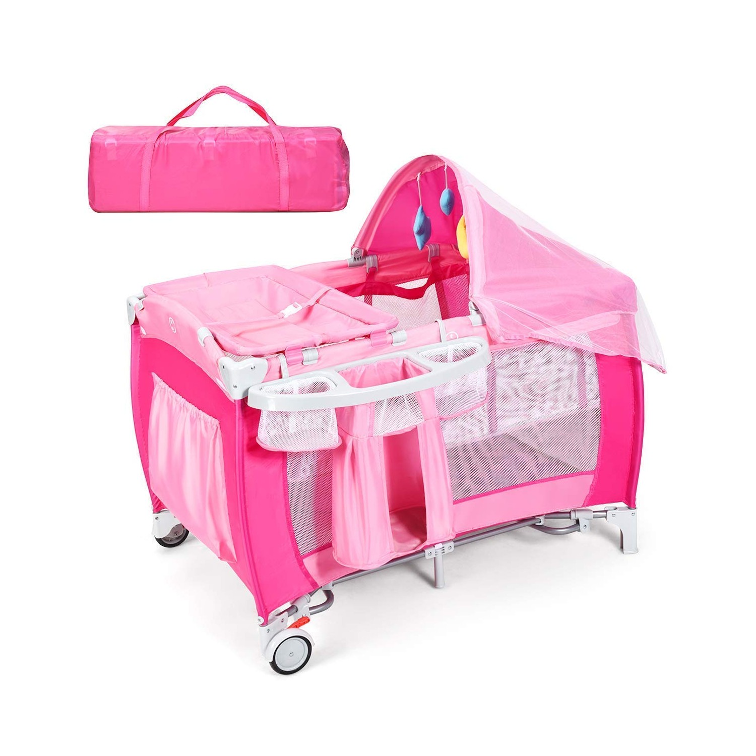 HONEY JOY Baby Playard with Bassinet and Changing Table, 3-in-1 ...