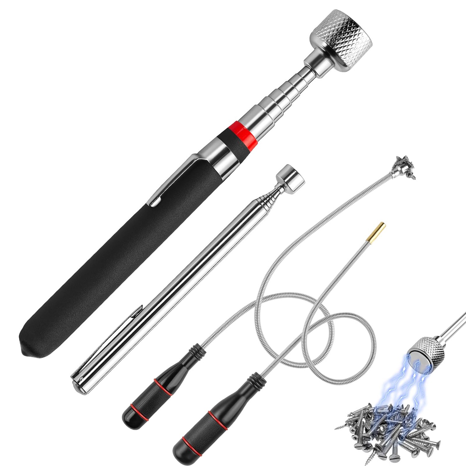 Set of 4 Flexible Rod Magnet Set, Magnetic Rod Telescopic Magnet with ...