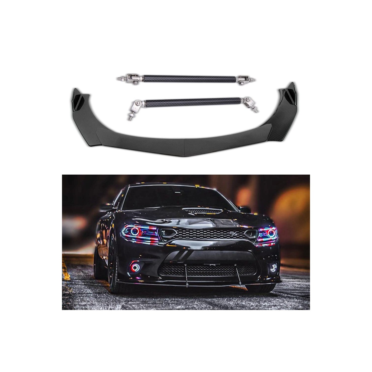 DREAMIZER Universal Front Bumper Lip Strut Rod Spoiler Wing Wide Body ...