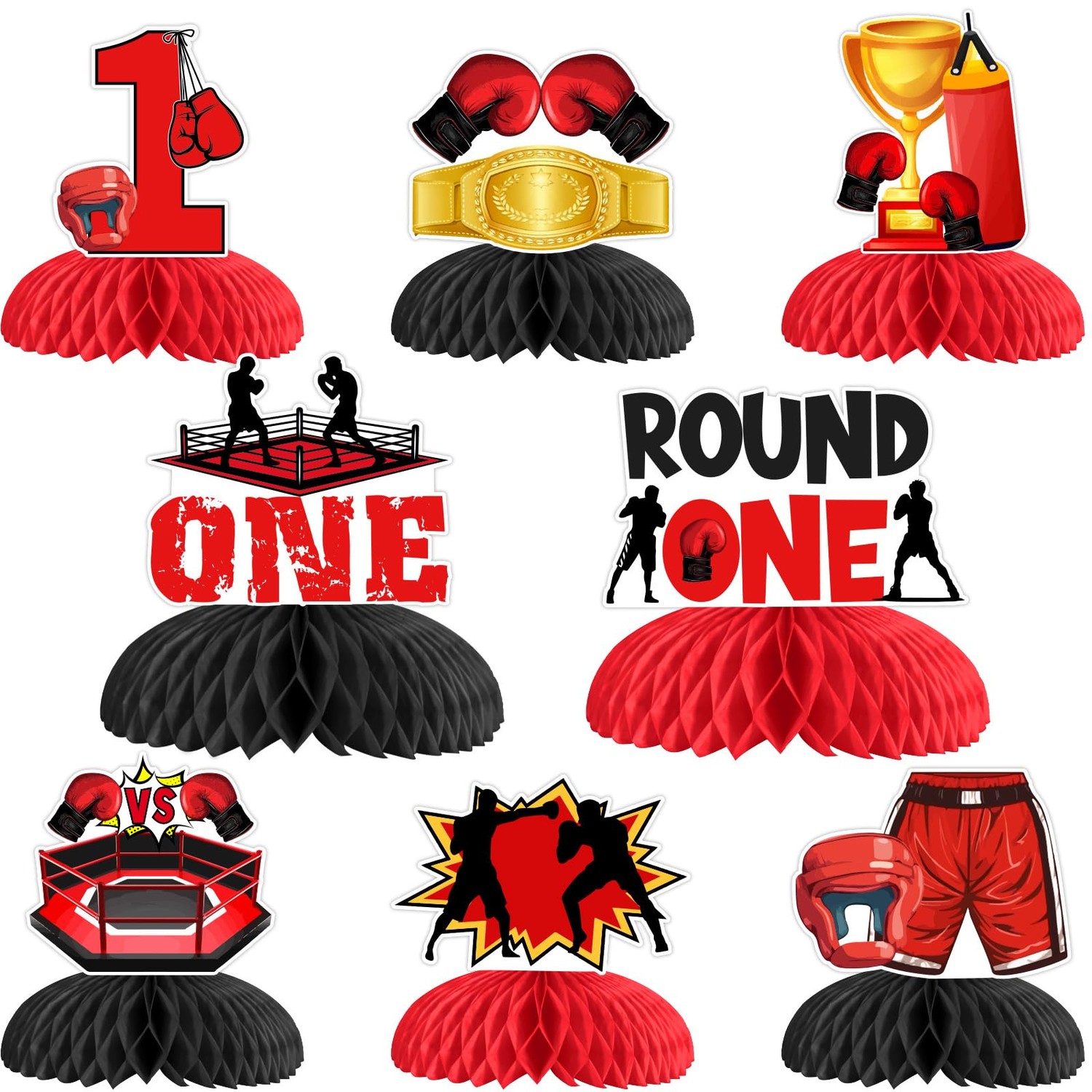Wonmelody Boxing 1st Birthday Party Decorations 8Pcs Boxing Birthday ...