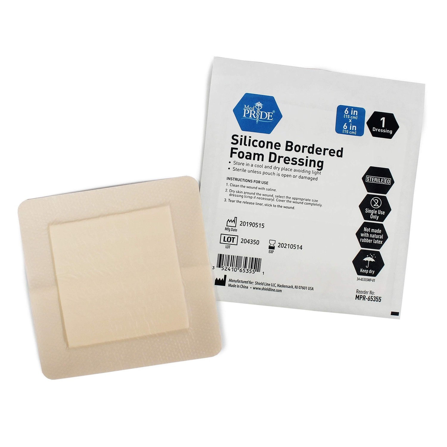 Medpride Adhesive Silicone Bordered Foam Wound Dressing Pads- 6 inches ...