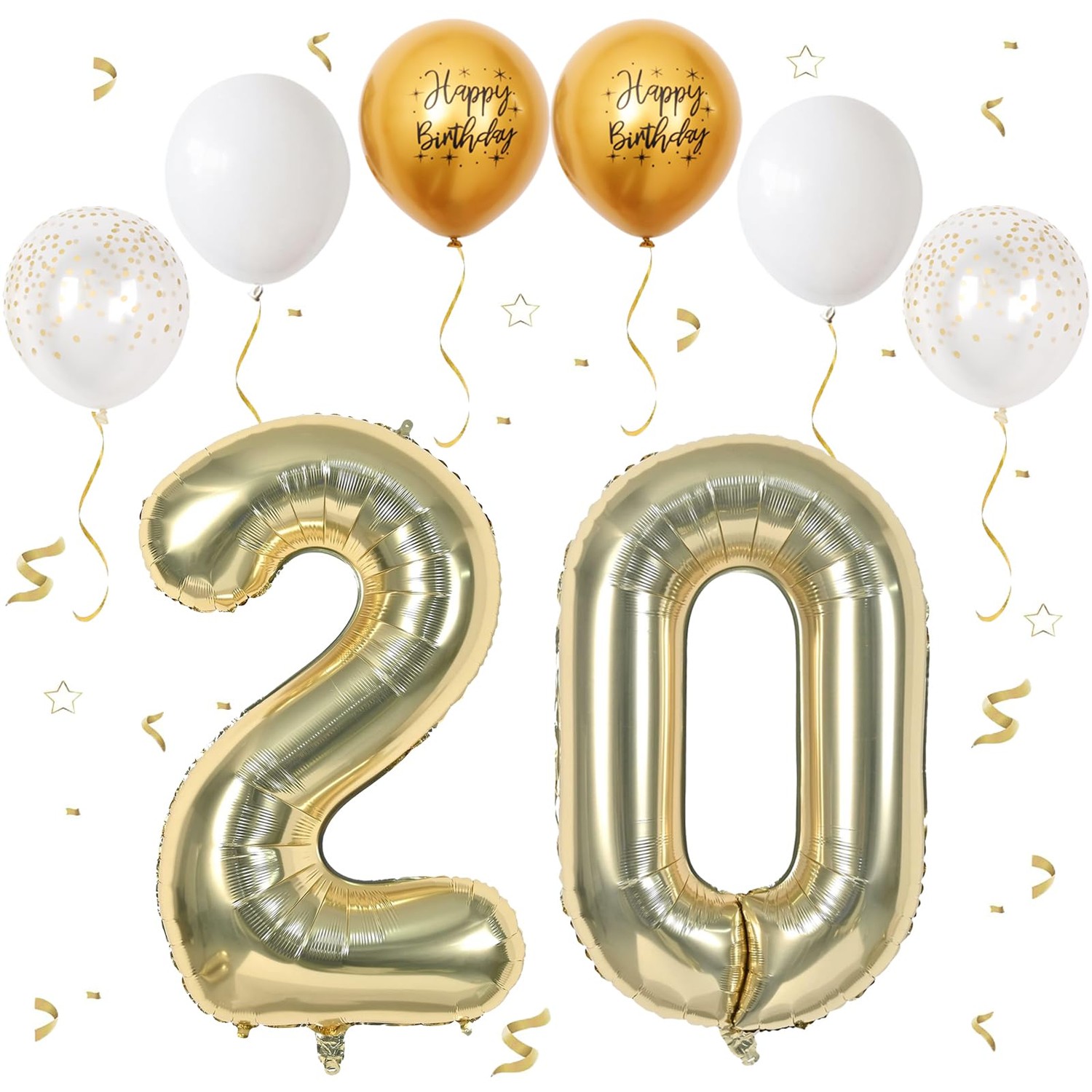 Number 20 balloons Light Gold，20 Balloons Birthday Boy Girl,40Inch Foil ...