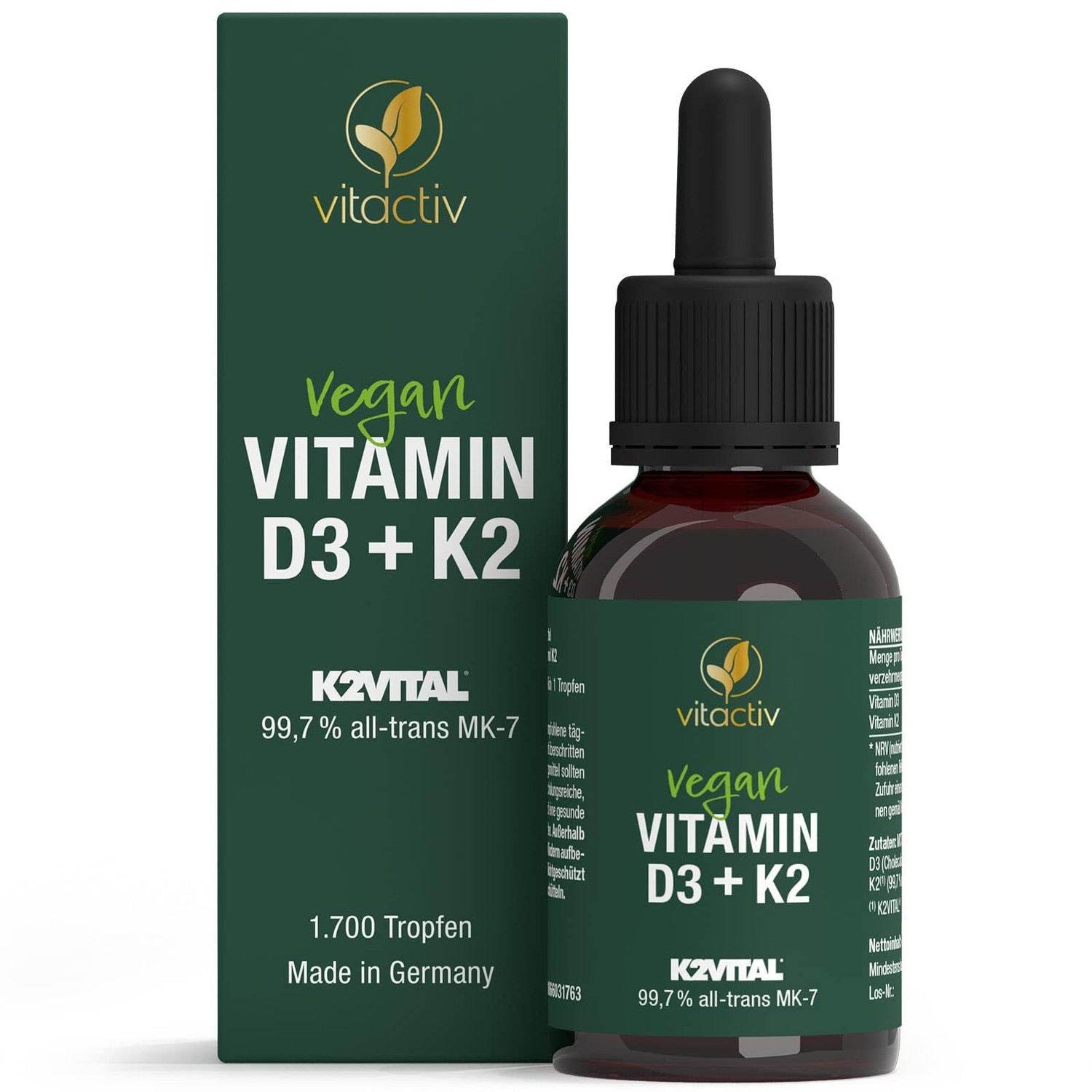 VITACTIV Vitamin D3 K2 Drops - K2VITAL® 99.7% all-trans MK-7 - D3 per ...