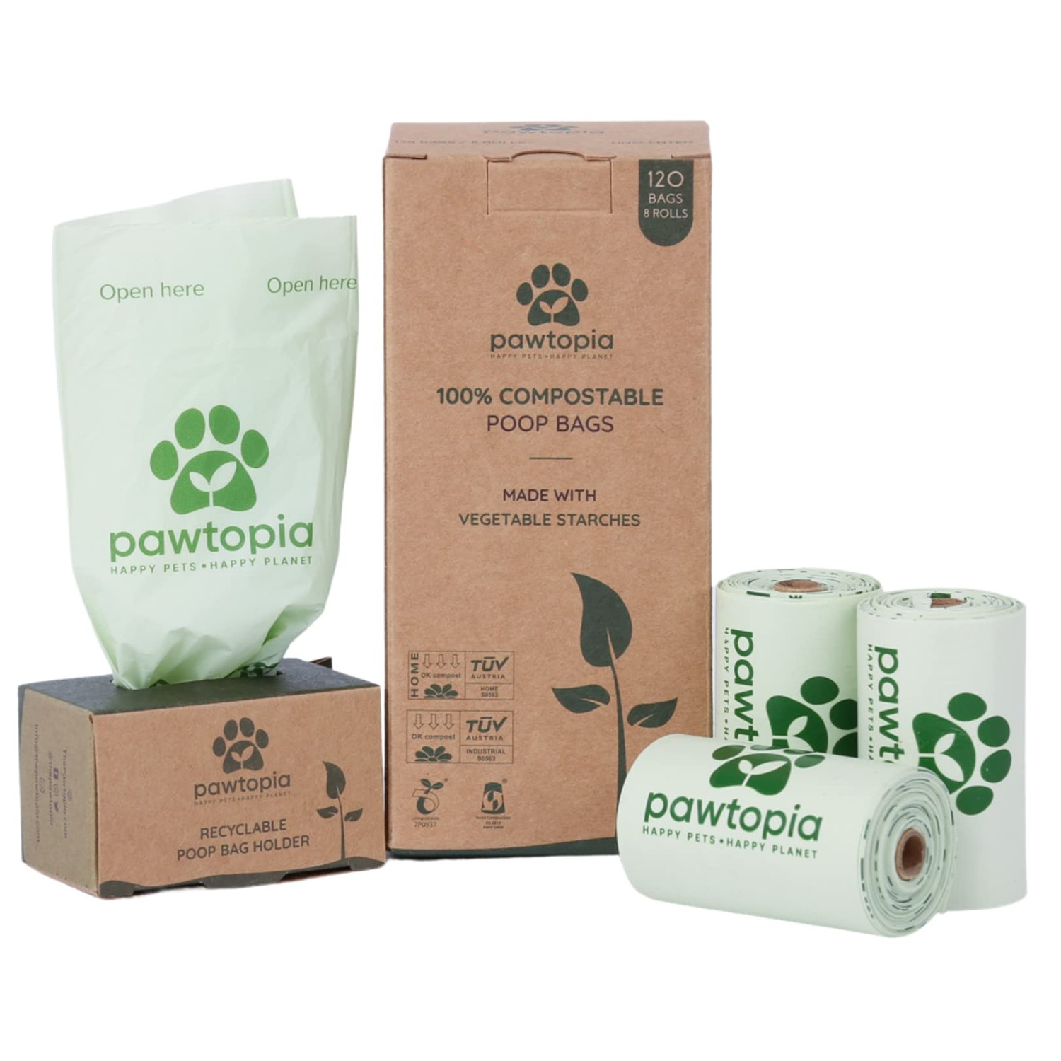 Pawtria Certified Home Compostable Dog Poop Bags (120) + Paper ...