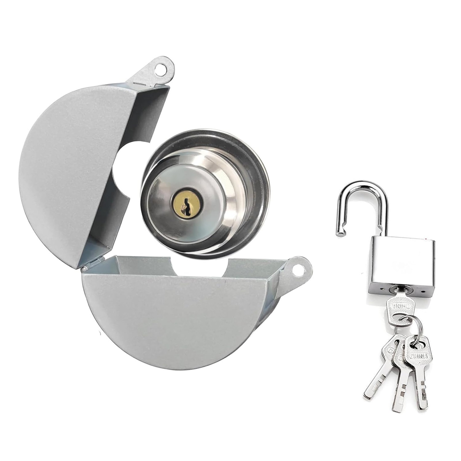 Funnytek Door Handle Lock Cover with Padlock and Keys Door Knob Lock ...