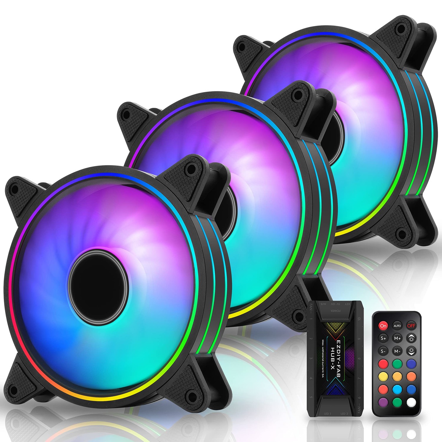 EZDIY-FAB Moonlight RGB Case Fan 120mm with Fan Hub X and Remote ...