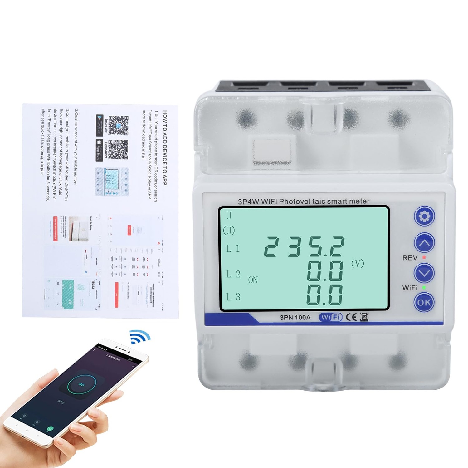 Electric Meter 3 Phase 100A 380V AC Three-Phase Smart Meter 3 Phase ...