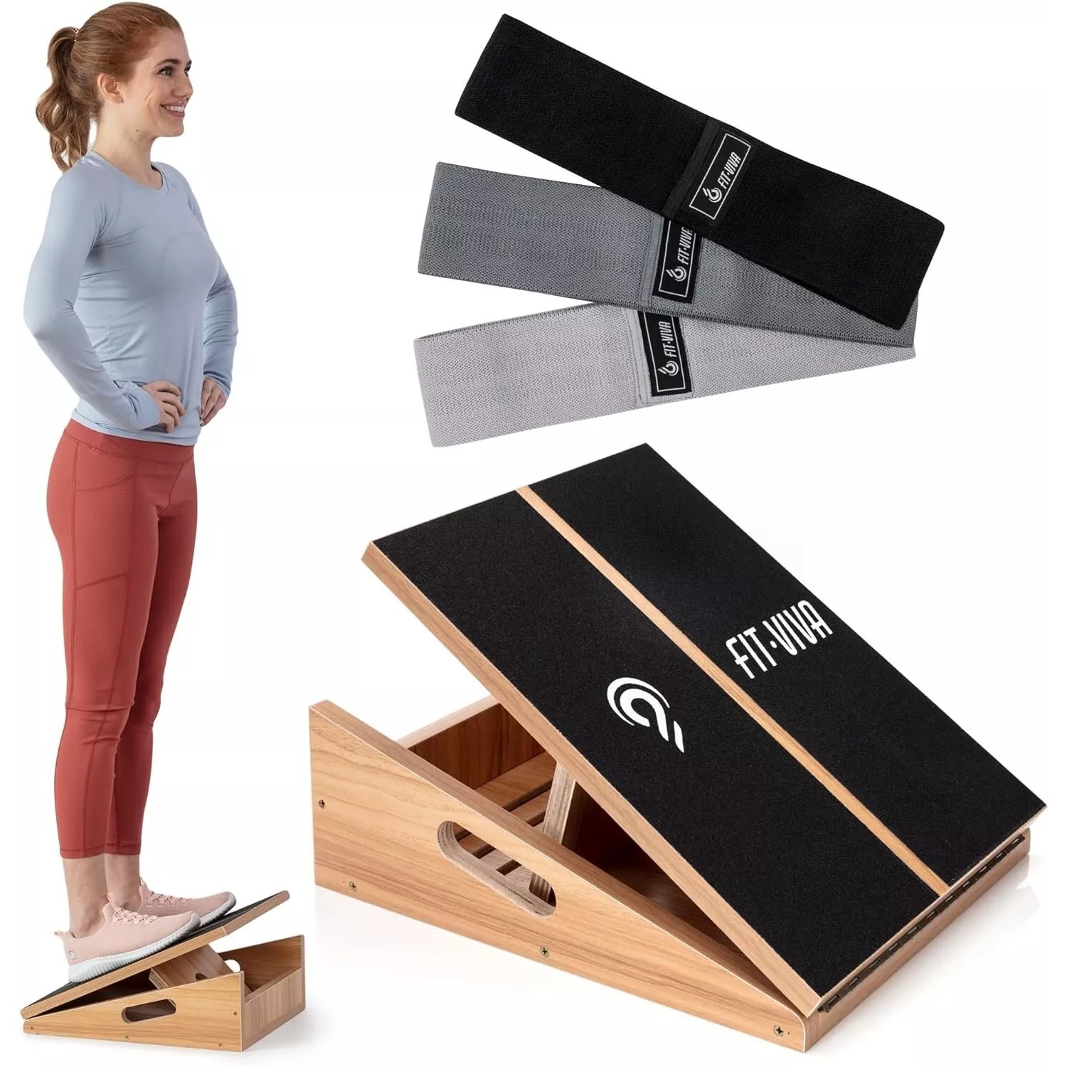 Fit Viva Calf Stretch Slant Board Wooden Incline Wedge 5 Adjustable ...