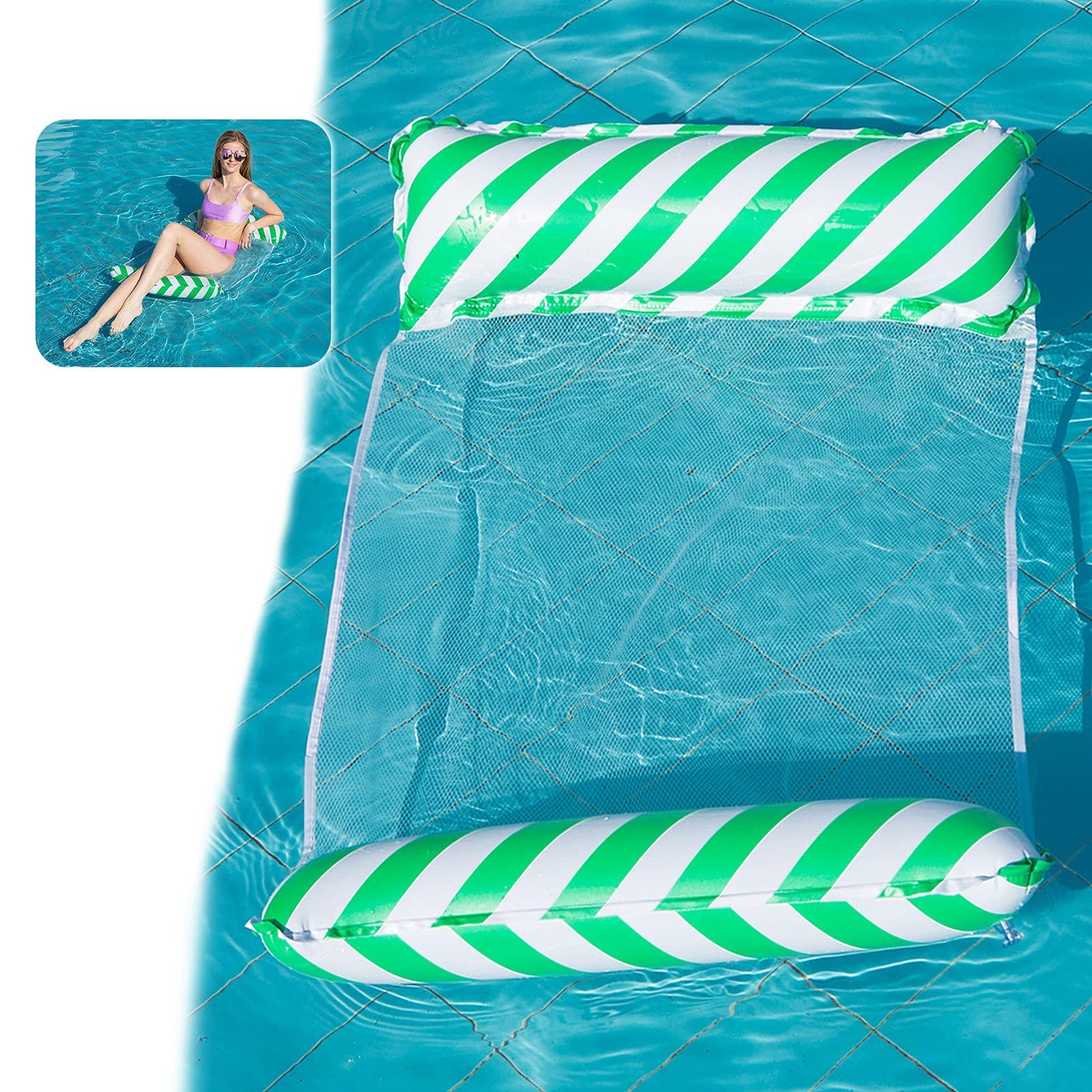 Yisscen Water Hammock, Inflatable Swimming Bed, 4-in-1 Lounge Chair ...