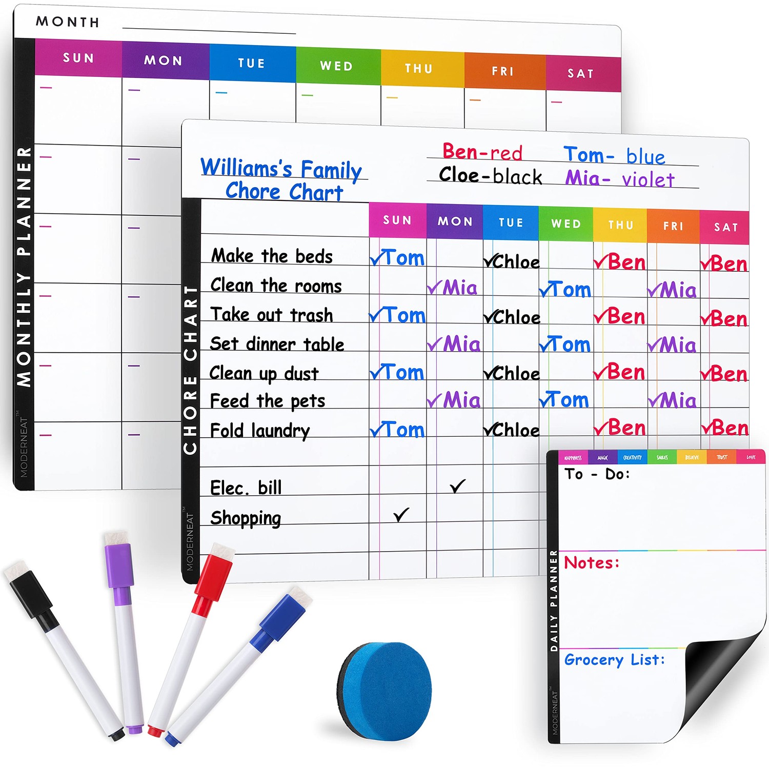 Magnetic Chore Chart Dry Erase Whiteboard Set - Chores Chart for ...