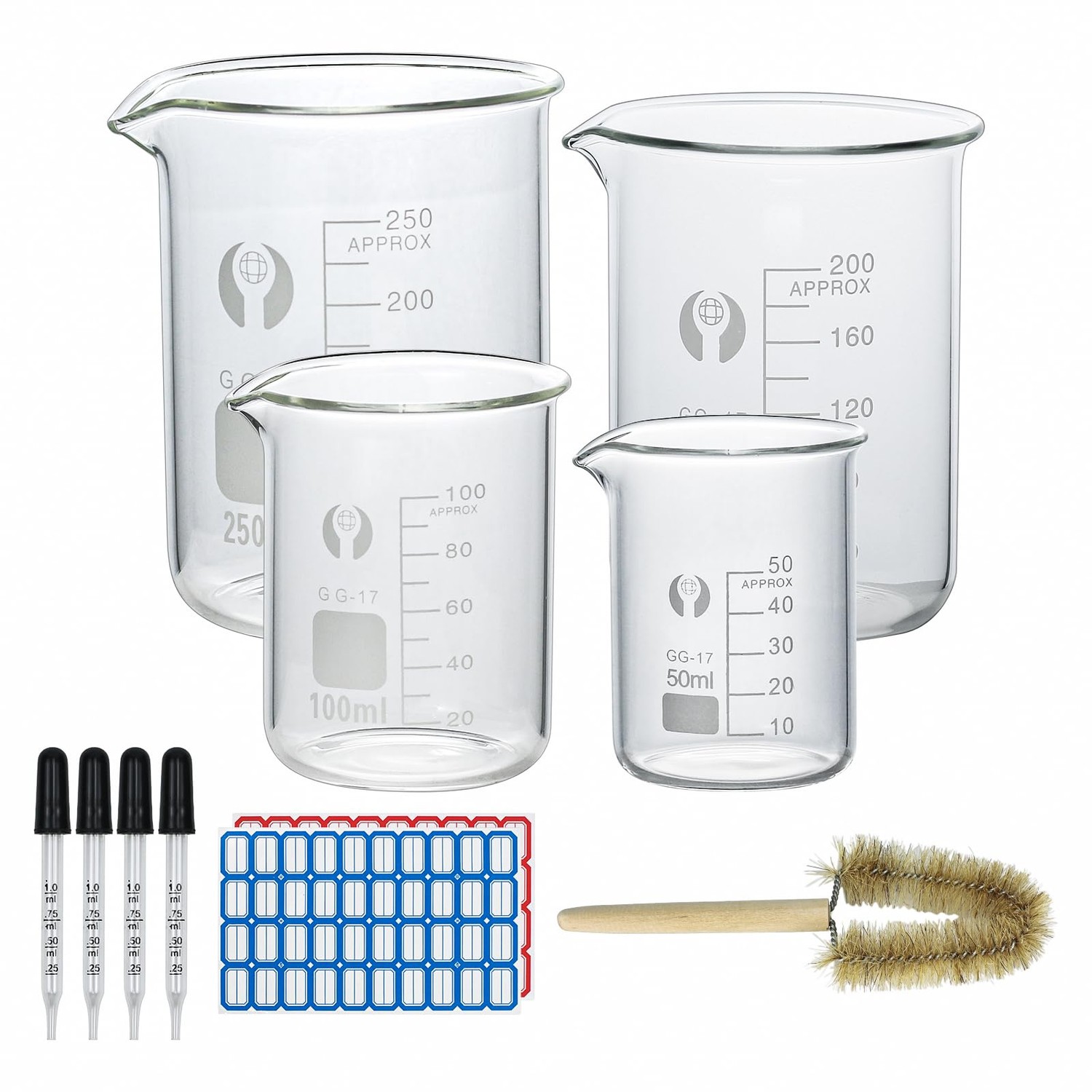 Reyshin 50ml 100ml 200ml 250ml Glass Beaker Set,4 Pack Measuring ...