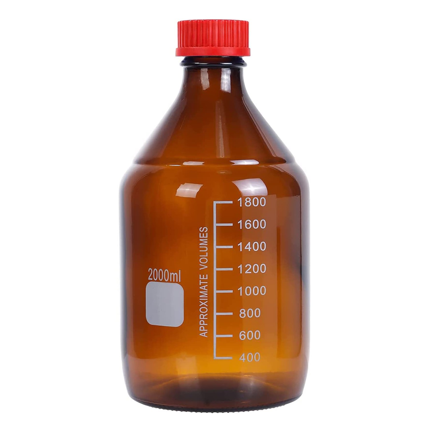 Pastein One Piece 2 Liter Amber Glass Graduated Round 2000ml Lab ...