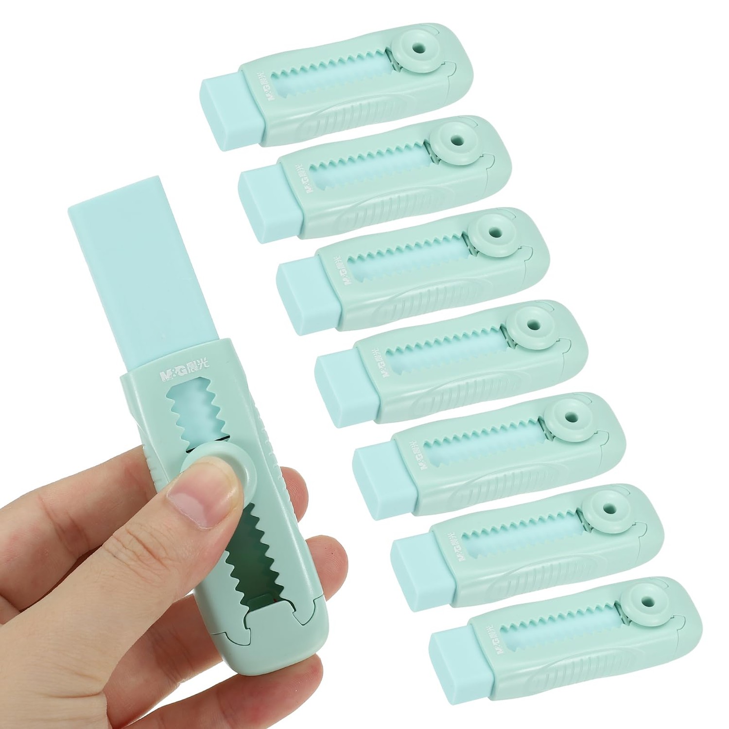 M&G 8 Pack Erasers, Green Sliding Retractable Eraser Push Pull Cute ...